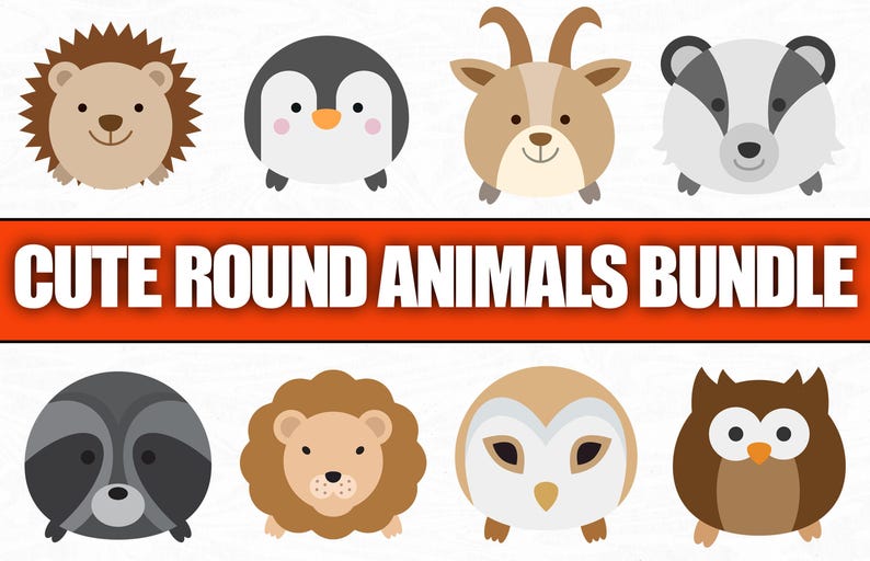 Cute Round Animal Clipart Bundle | 29 Animals | Svg Png Eps Jpg Pdf Ai ...