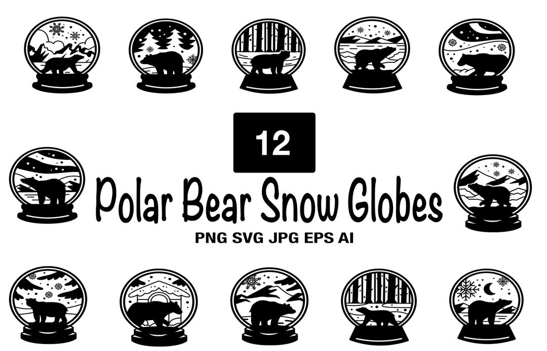 12 Polar Bear Snow Globe Illustrations Bundle | PNG & SVG Files ...