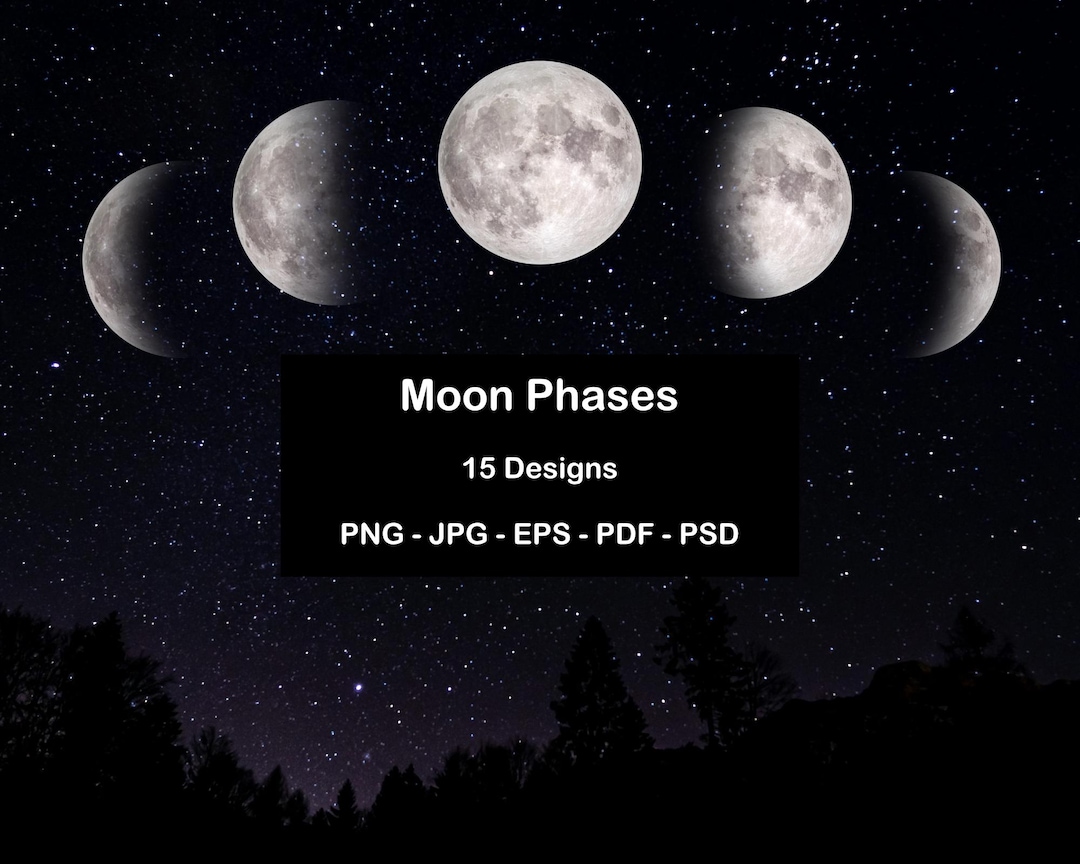 15 Moon Phases PNG Bundle - Celestial Bodies, Crescent & Full Moon ...