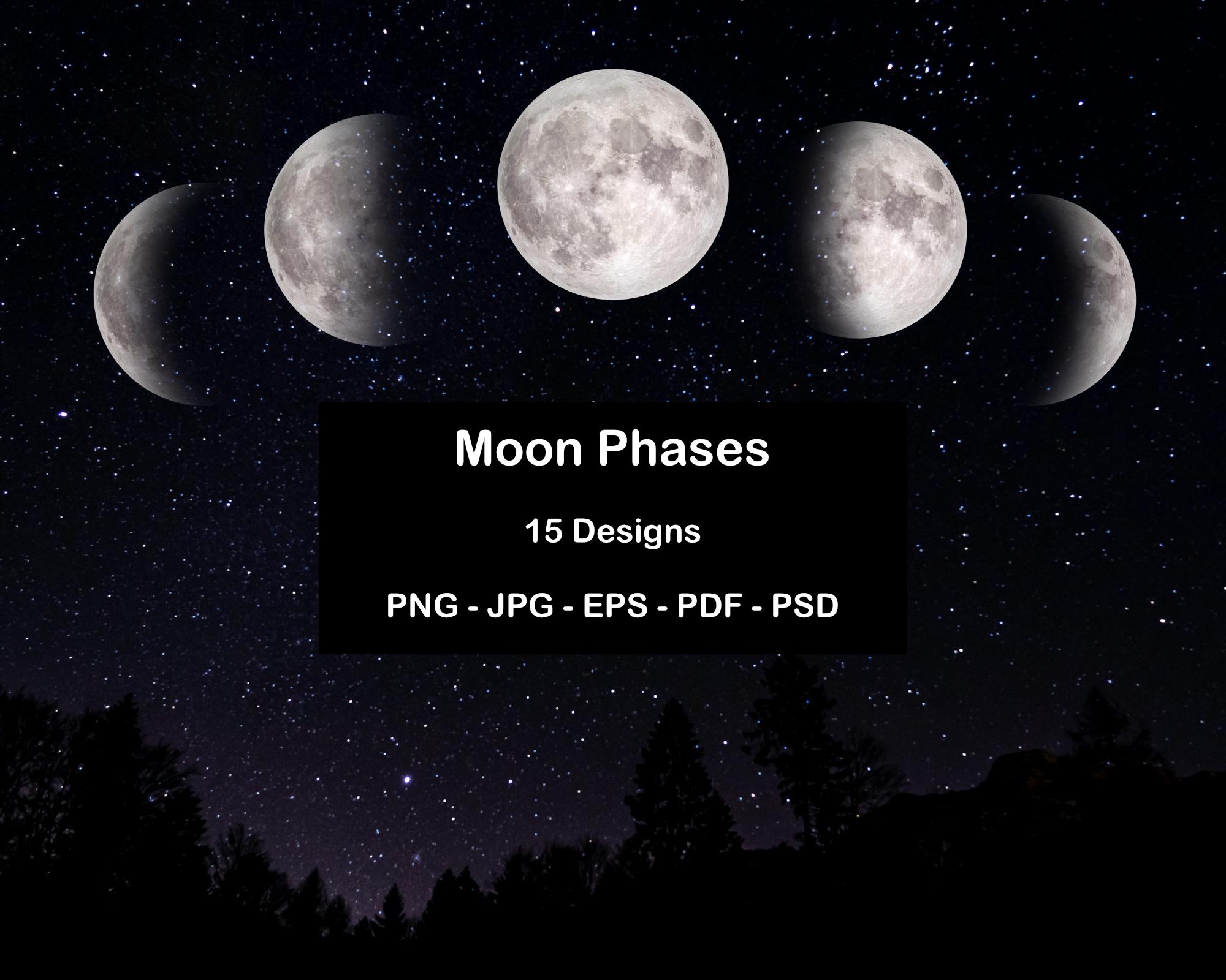 15 Moon Phases PNG Bundle - Celestial Bodies, Crescent & Full Moon ...
