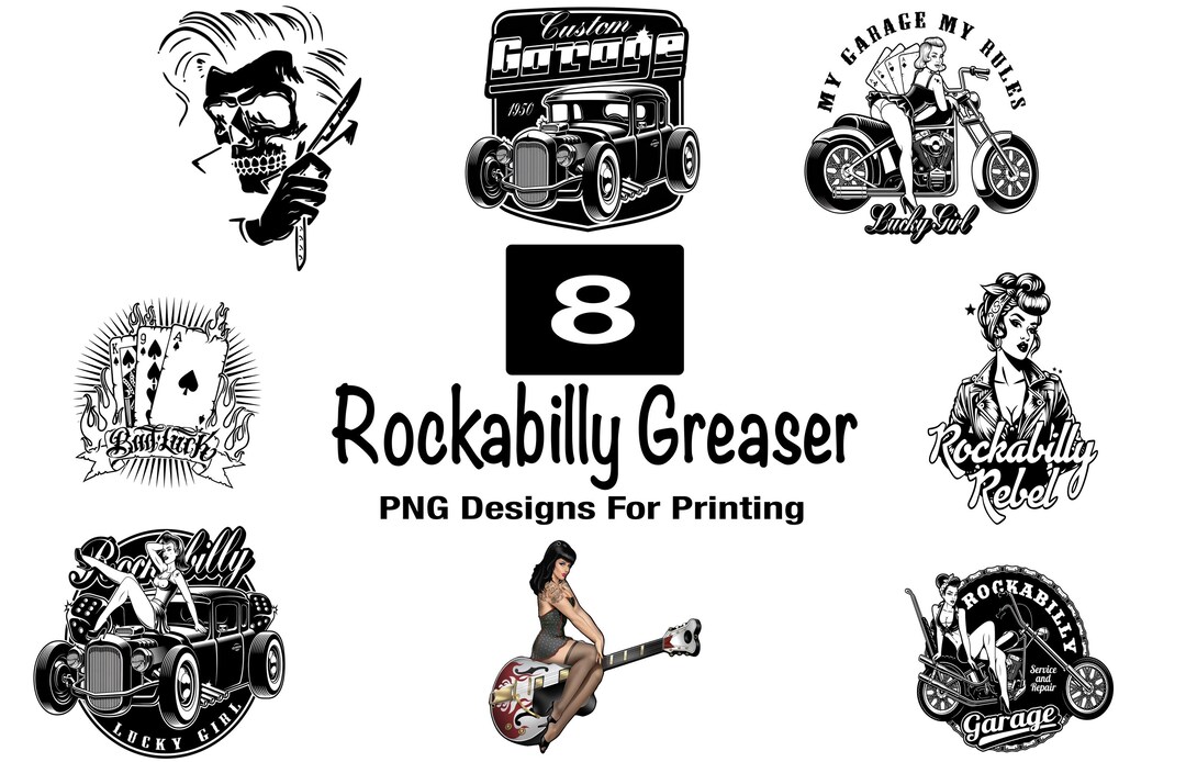Rockabilly Greaser Pin up Girl PNG Bundle | Vintage 1950s Retro Tattoo ...