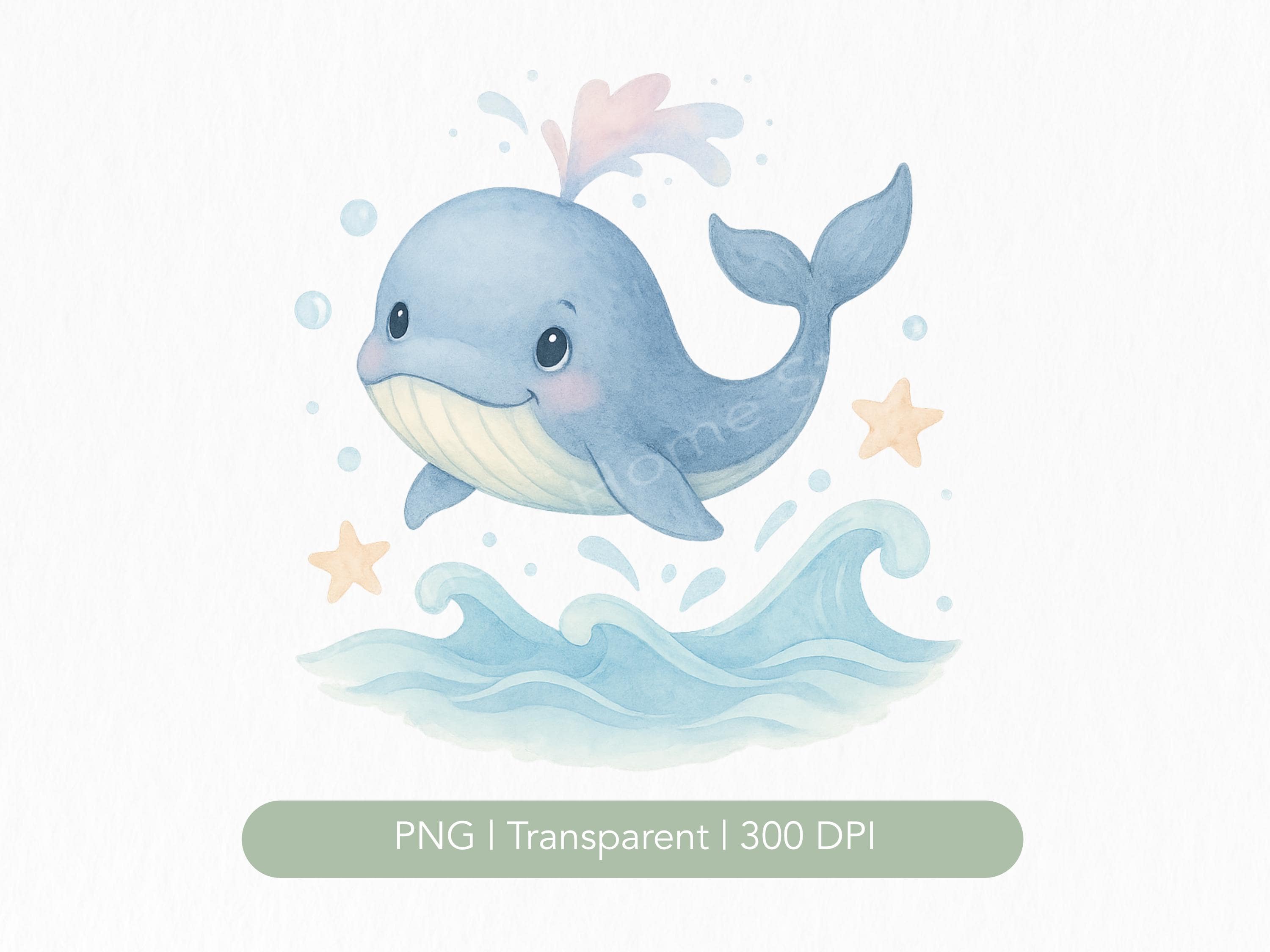 Baby Whale PNG Clipart, Watercolor Whale Nursery Wall Art Printable ...