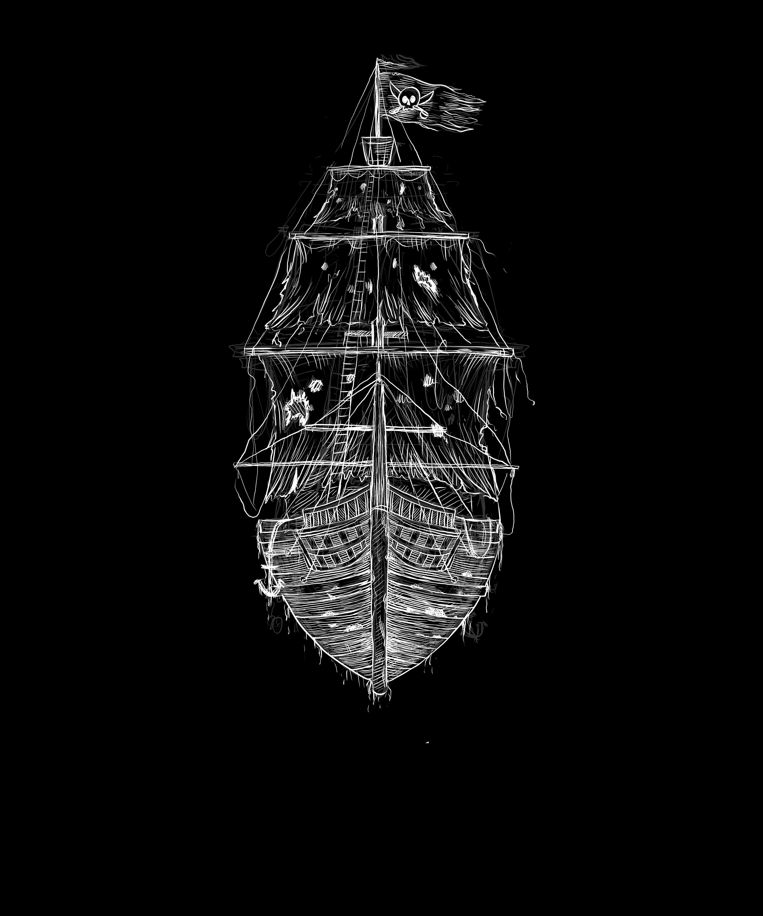 Hand-drawn Pirate Ghost Ship PNG - High-quality Haunted Maritime ...