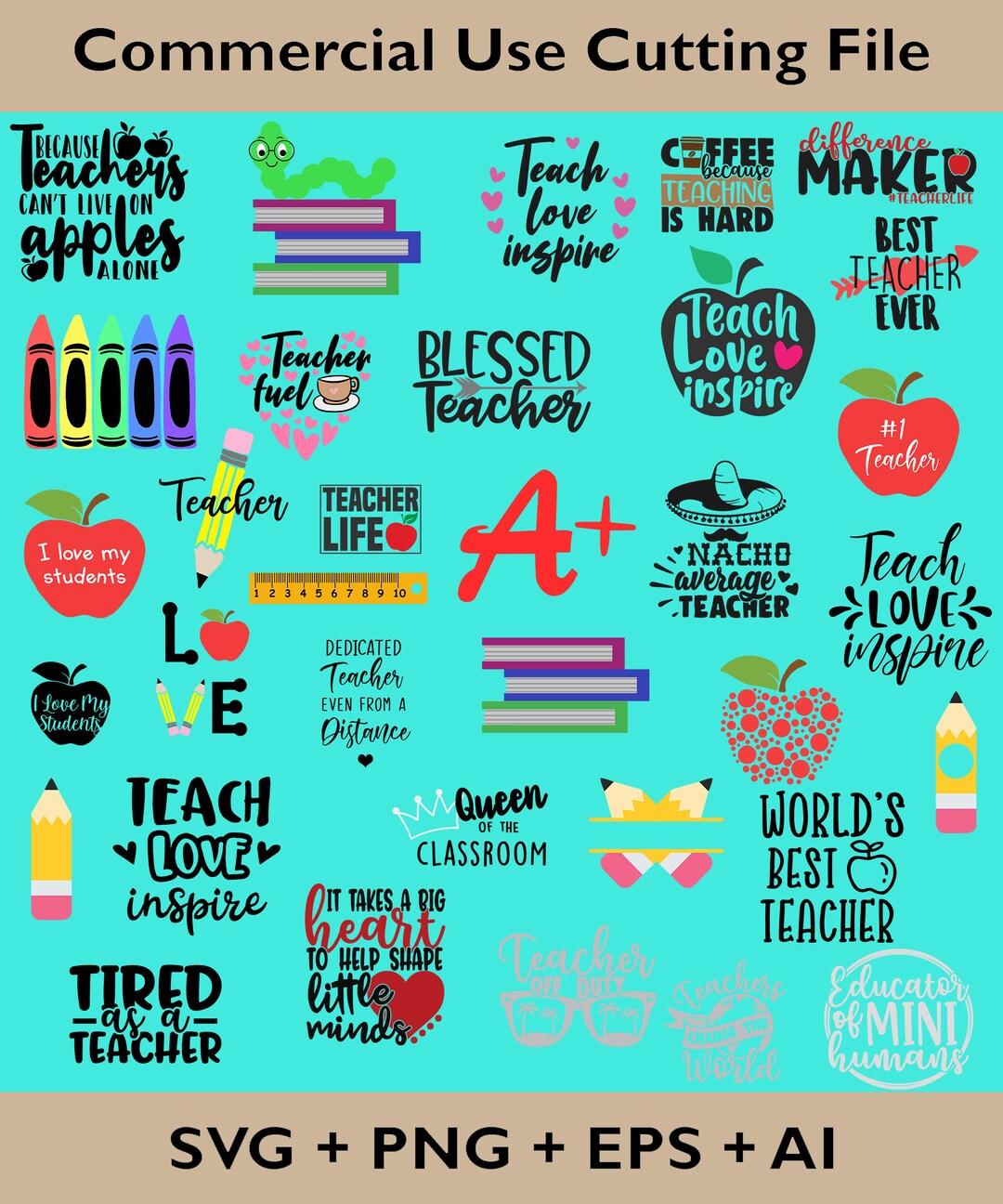 124 Teacher SVG Bundle | Teacher Appreciation SVG, PNG, Eps | School ...