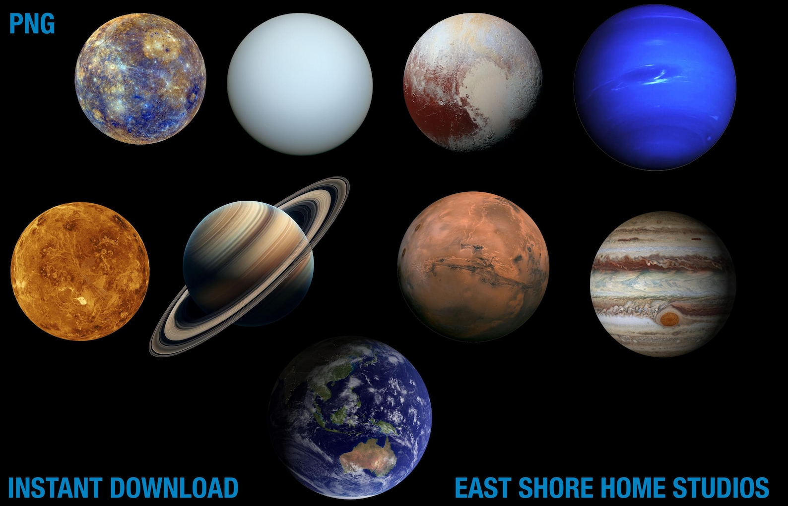 9 Solar System Planets PNG Bundle - Realistic Planet Clipart, Space ...
