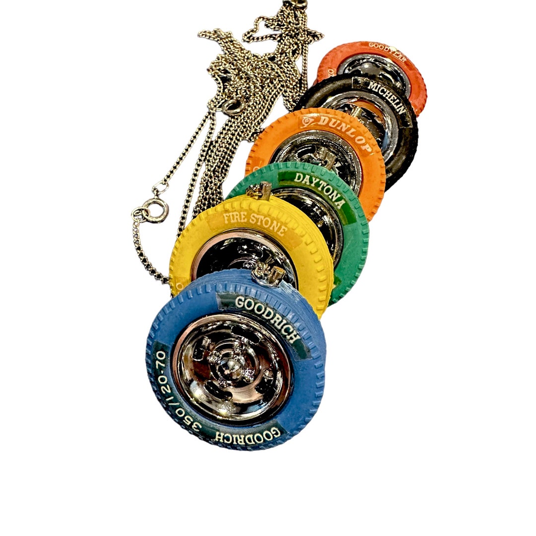 TIRE CHARM NECKLACE 1-3/8" Vintage 1970s Car Tire Pendant Retro Jewelry ...