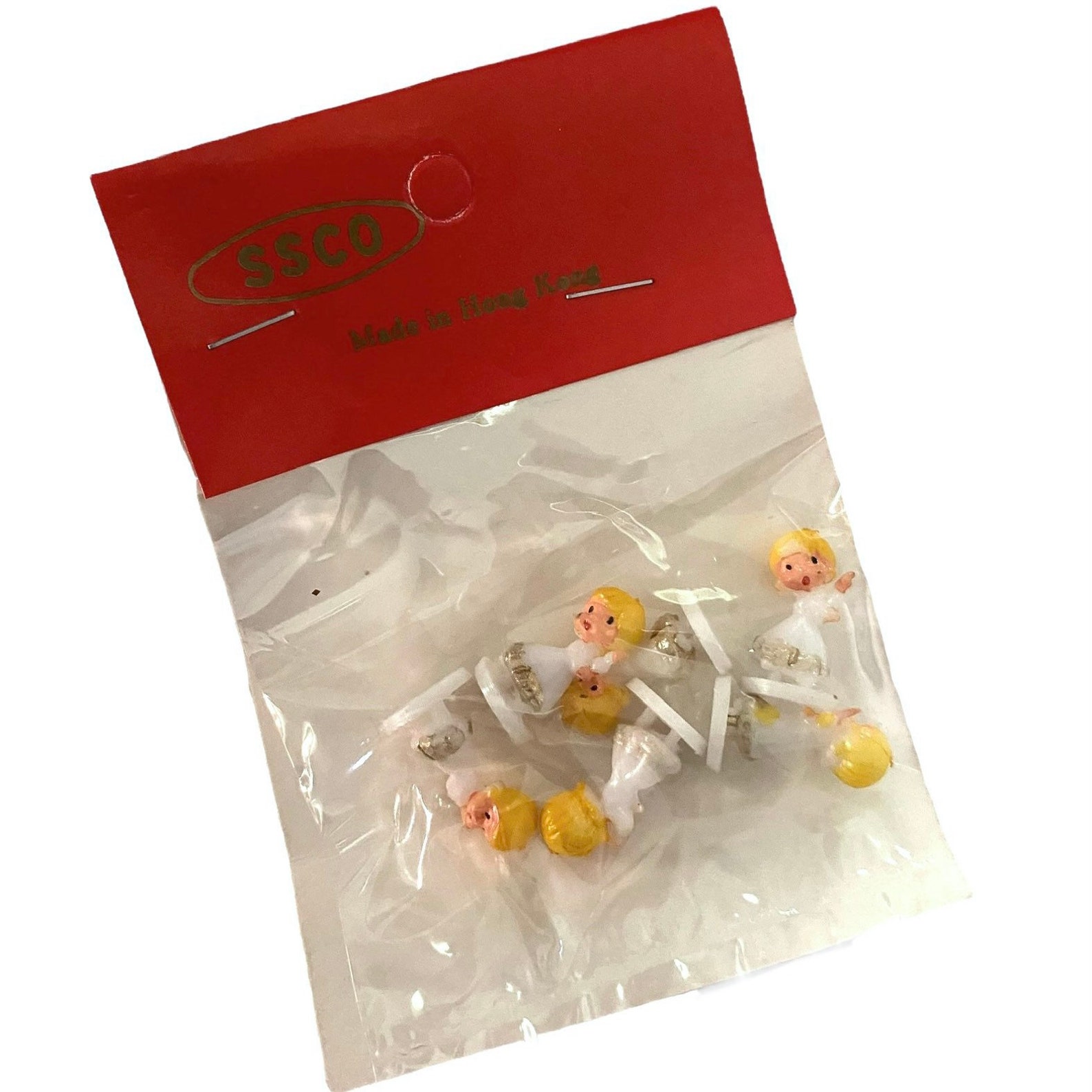 6pcs TINY PLASTIC ANGELS 5/8 Vintage Super Miniature Christmas Mini ...