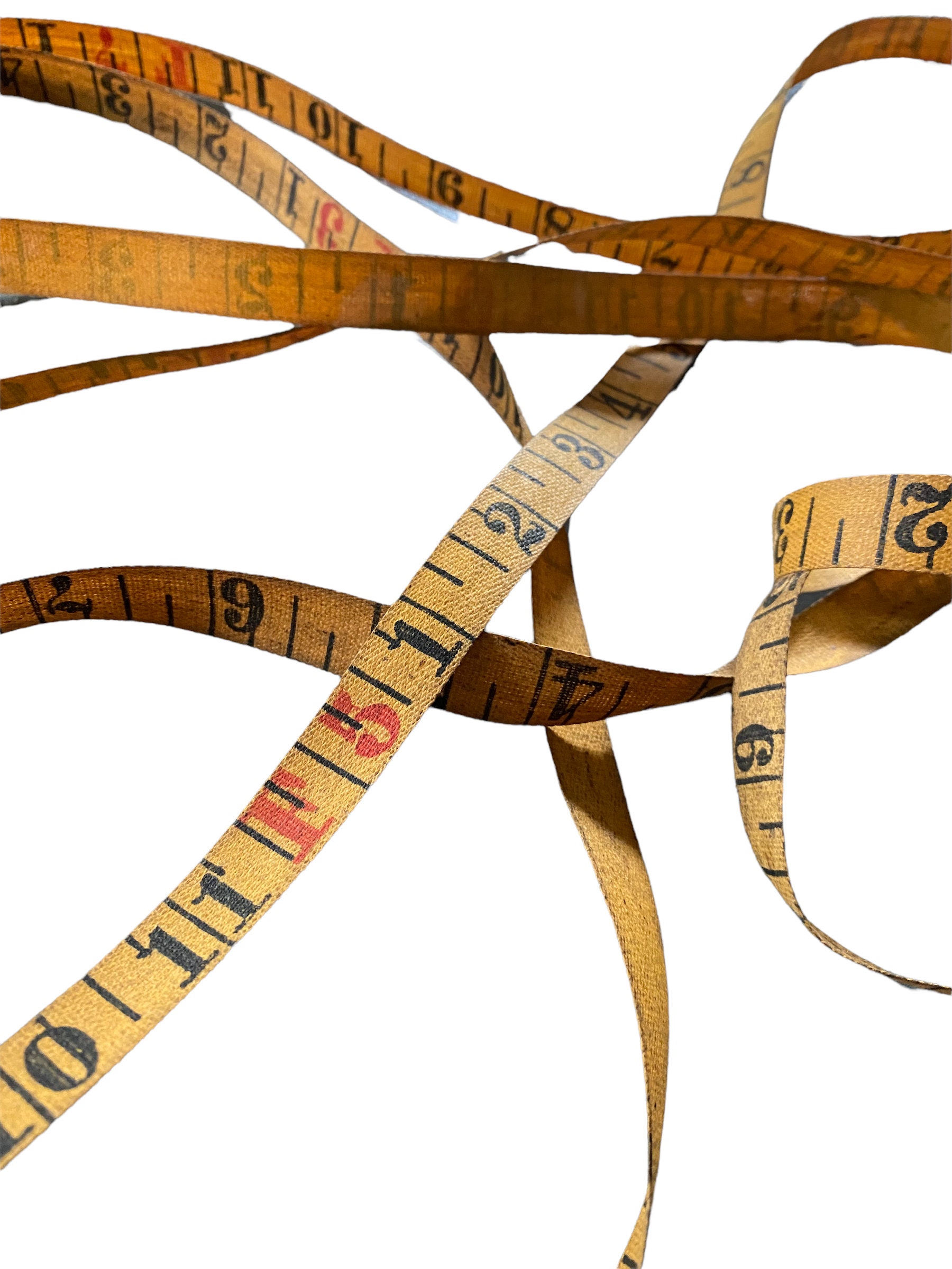 2ft AGED MEASURING TAPE 1/2" Vintage Fabric Lengths Two Feet Trimmed ...