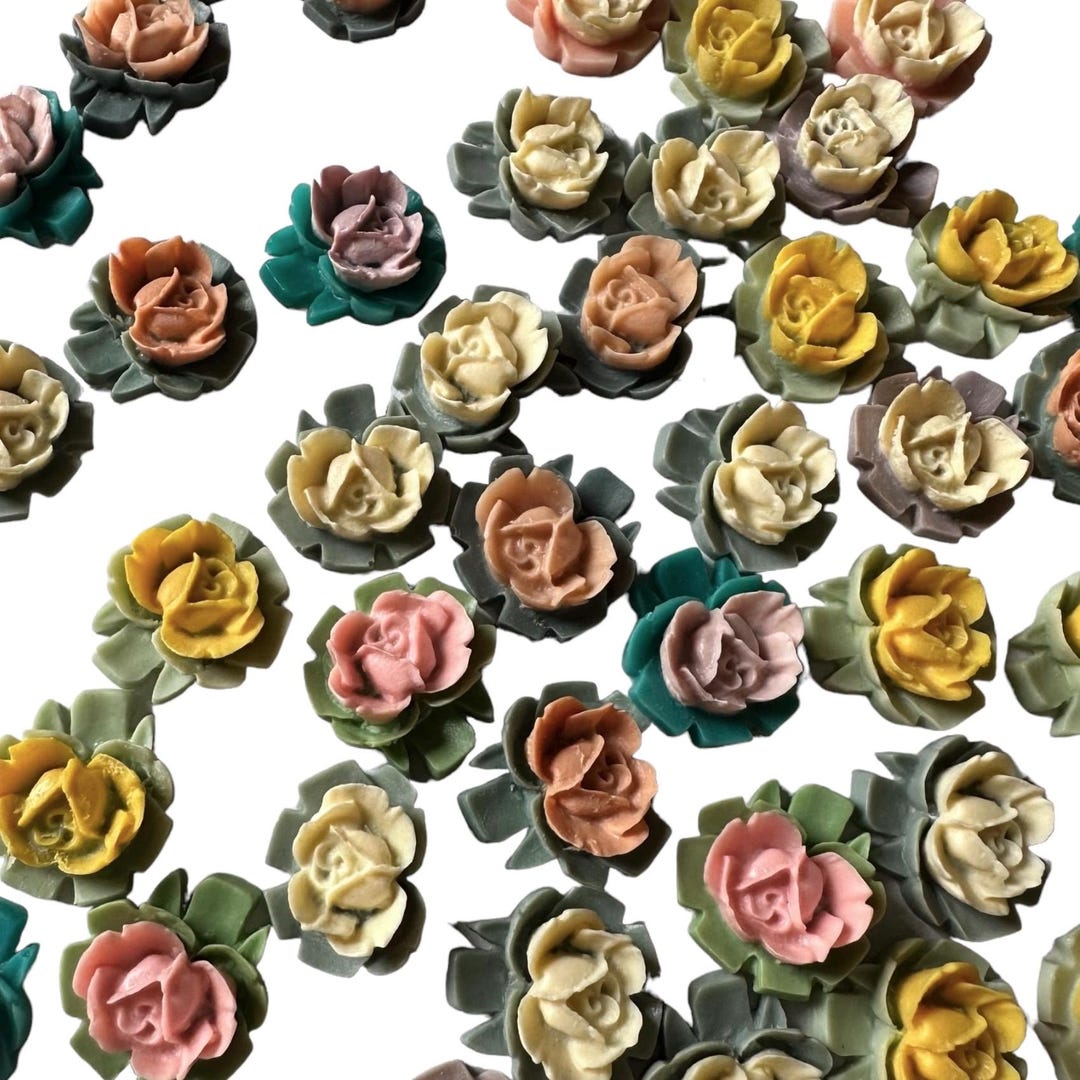 4pcs VINTAGE CABBAGE ROSES 16mm Flower Cabs Unique Color Combinations ...