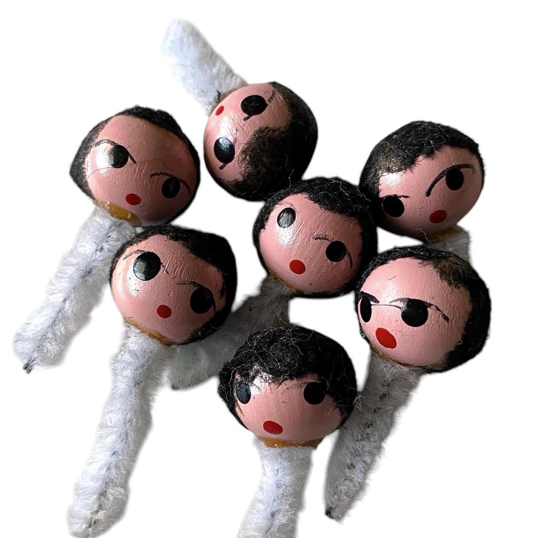 TINY DOLL HEADS 5/8" Vintage Miniature Flocked Hair + Hand Painted Doll ...