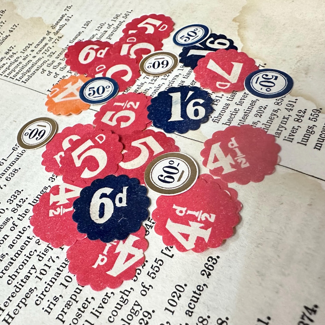 10pcs ANTIQUE PRICE TAGS Vintage Miniature Stickers Retail Ephemera ...