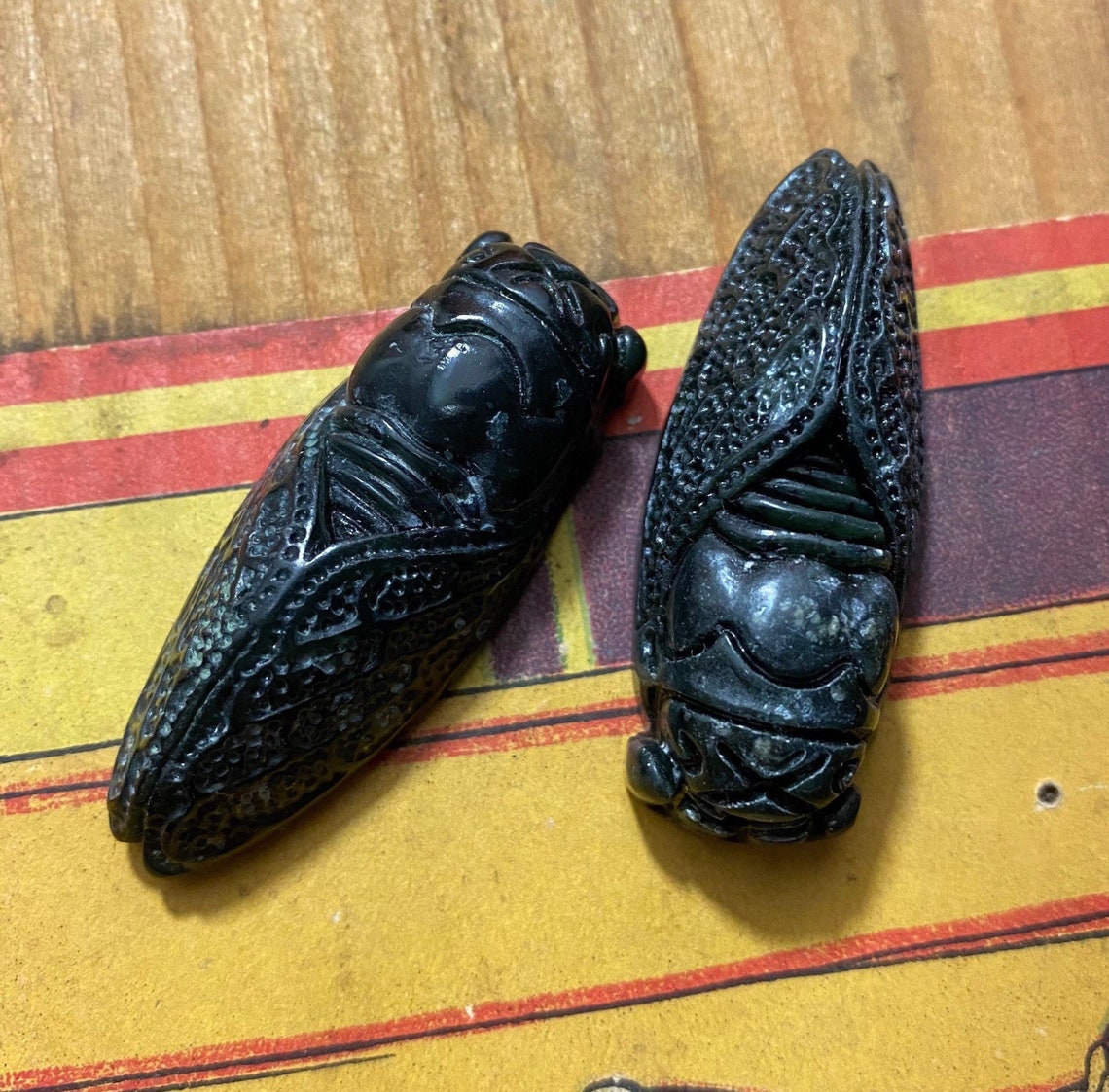1pc CARVED STONE CICADA Intricately Detailed Tumbled Black - Etsy