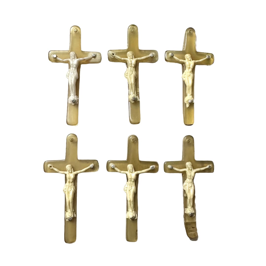 1pc IRISH HORN CRUCIFIX 2 Vintage Hand Carved Catholic Super Old ...
