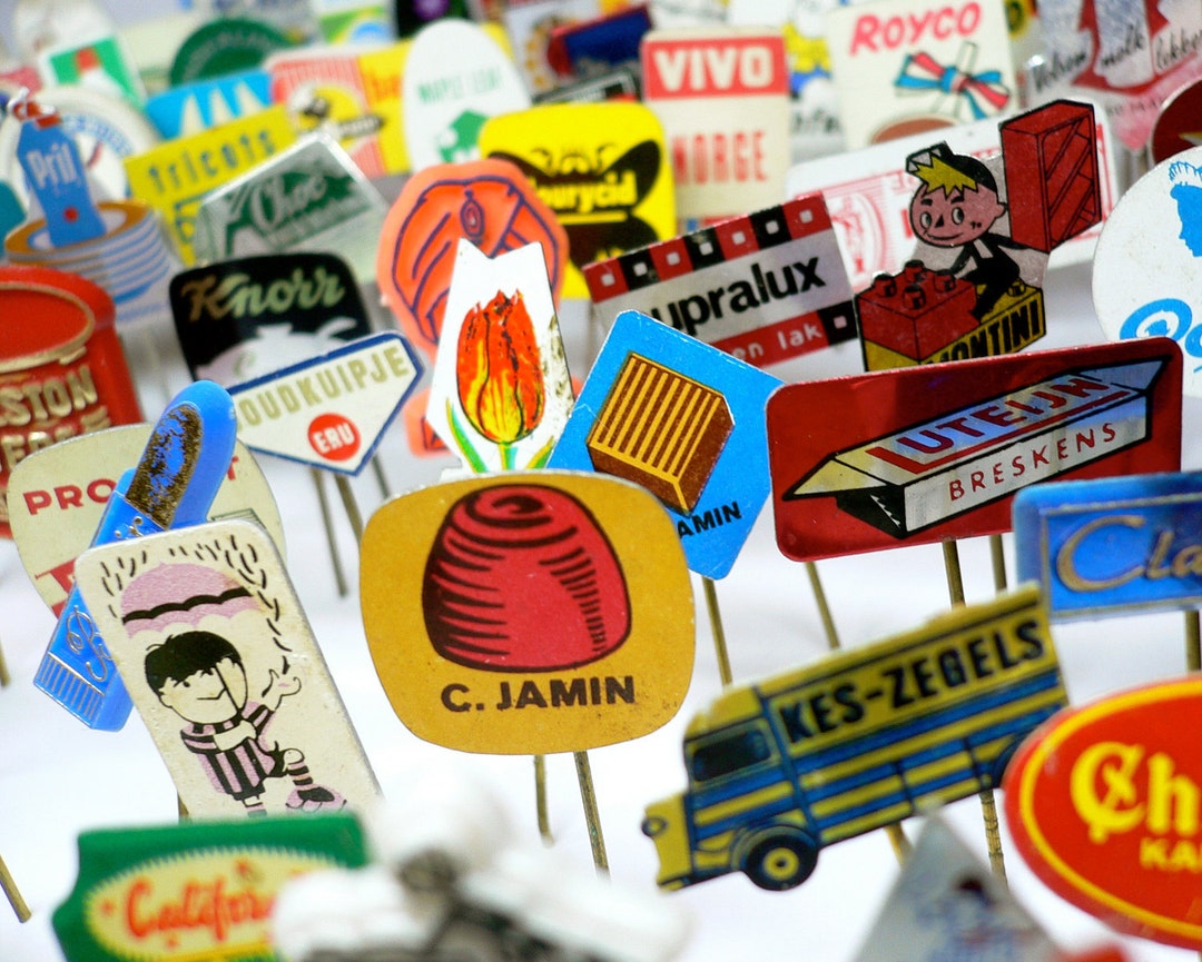 10pcs NORDIC STICK PINS Vintage Pin Lot Colorful Advertisements Painted ...