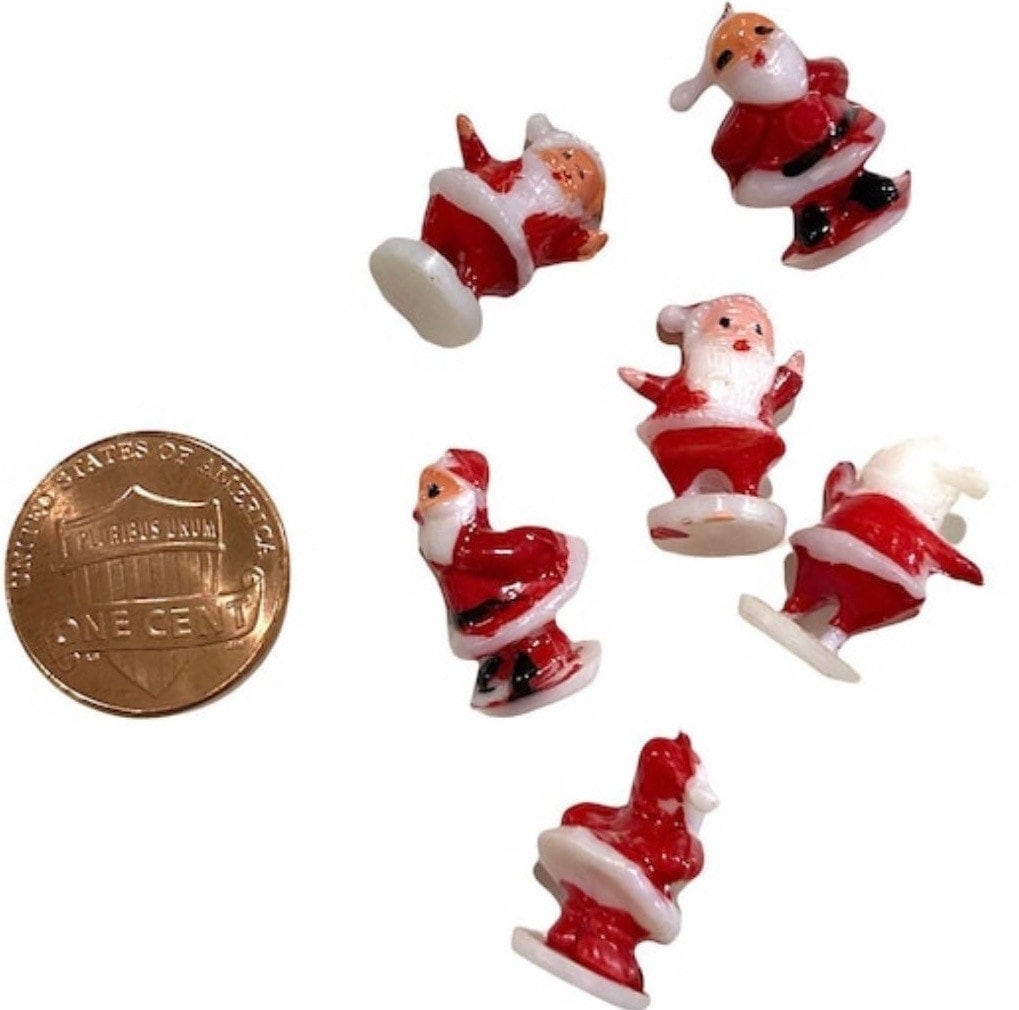 6pcs TINY PLASTIC SANTAS 5/8" Vintage Super Miniature Christmas Mini ...