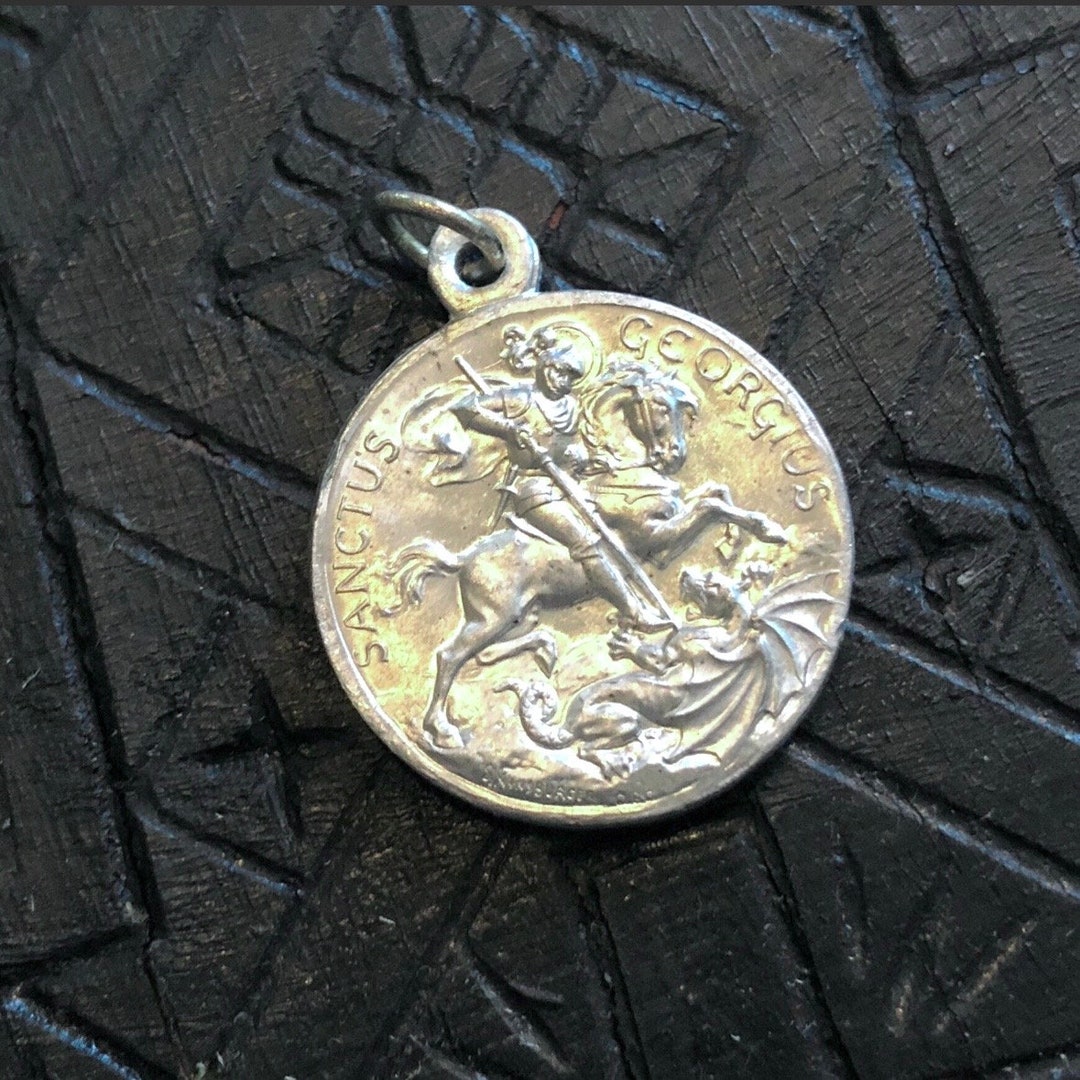 1pc SAINT GEORGE MEDAL Vintage Religious Medallion Aluminum Charm ...