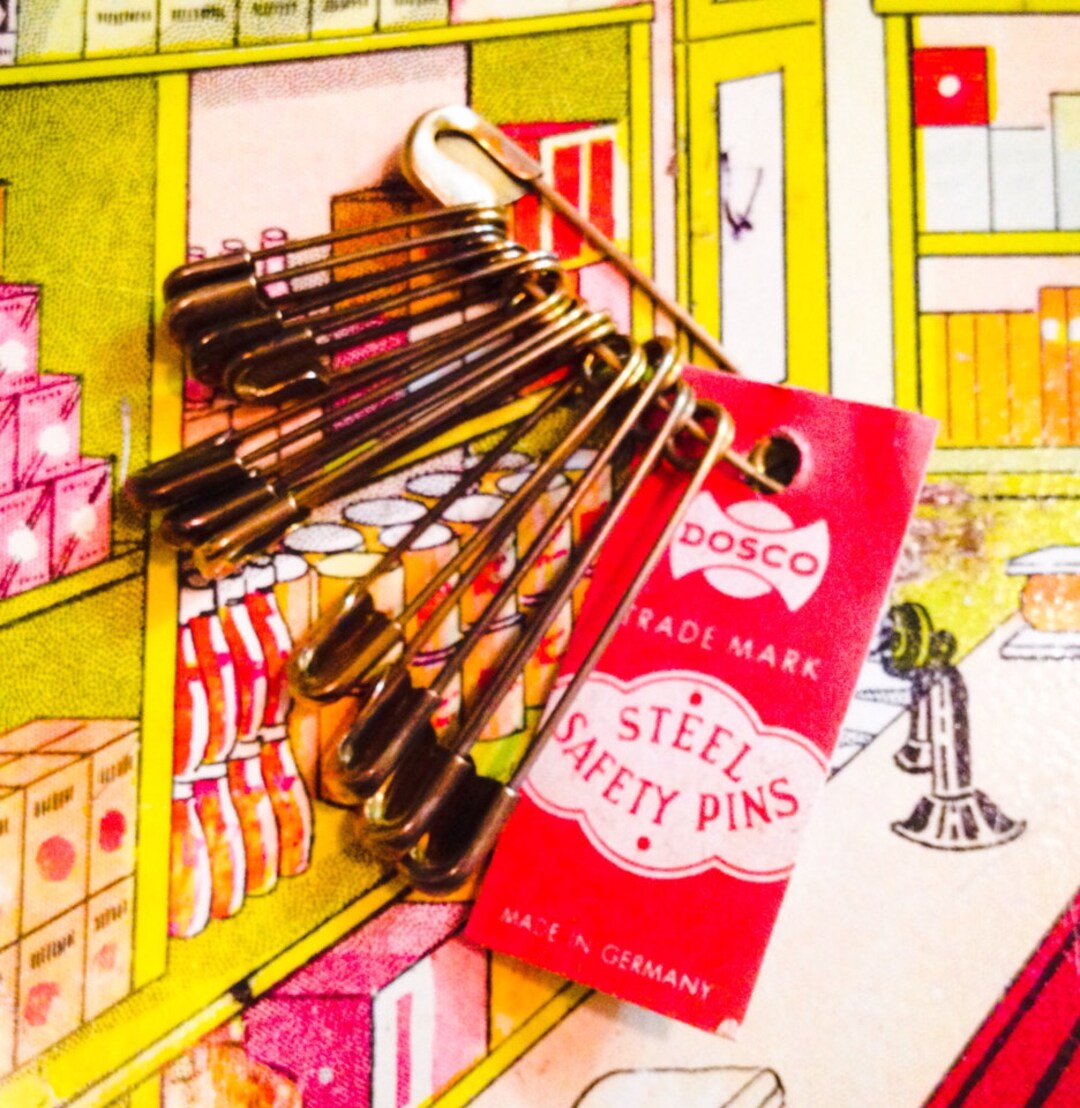 1dz VINTAGE SAFETY PINS Original Tag Golden Steel Old Store Stock ...