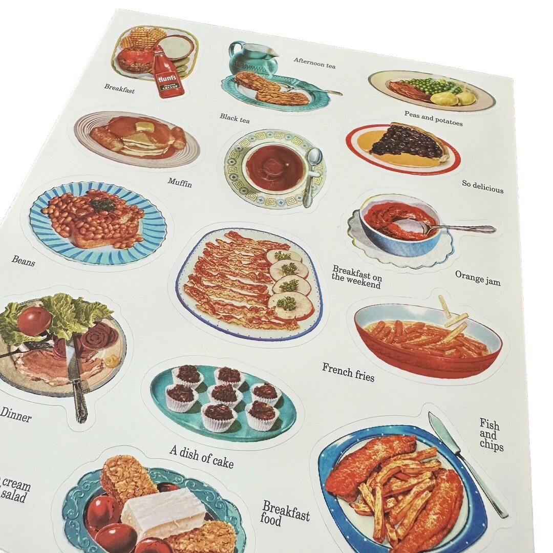 17 Retro Lunch Stickers Vintage Style Homemaking Nostalgia Labels Sheet ...