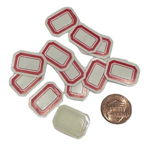 12pcs TINY GUMMED LABELS 7/8 Vintage Embossed Red Border Stitched in ...