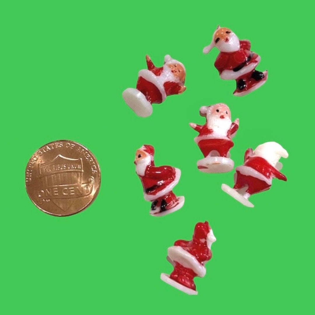 6pcs TINY PLASTIC SANTAS 5/8 Vintage Super Miniature Christmas Mini ...