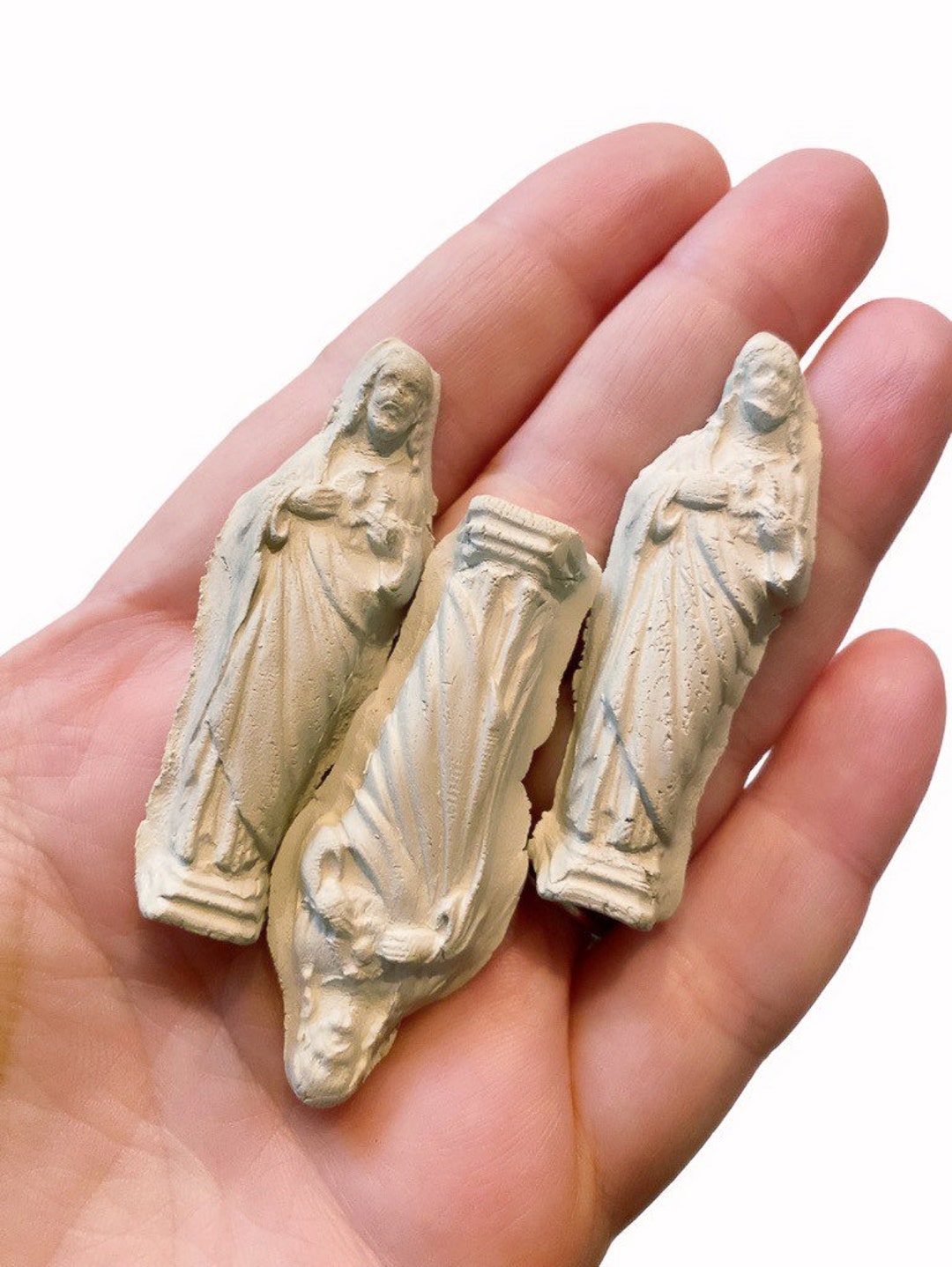 1pc CLAY JESUS STATUE 2" Miniature Pocket Shrine Freeform Sacred Heart ...