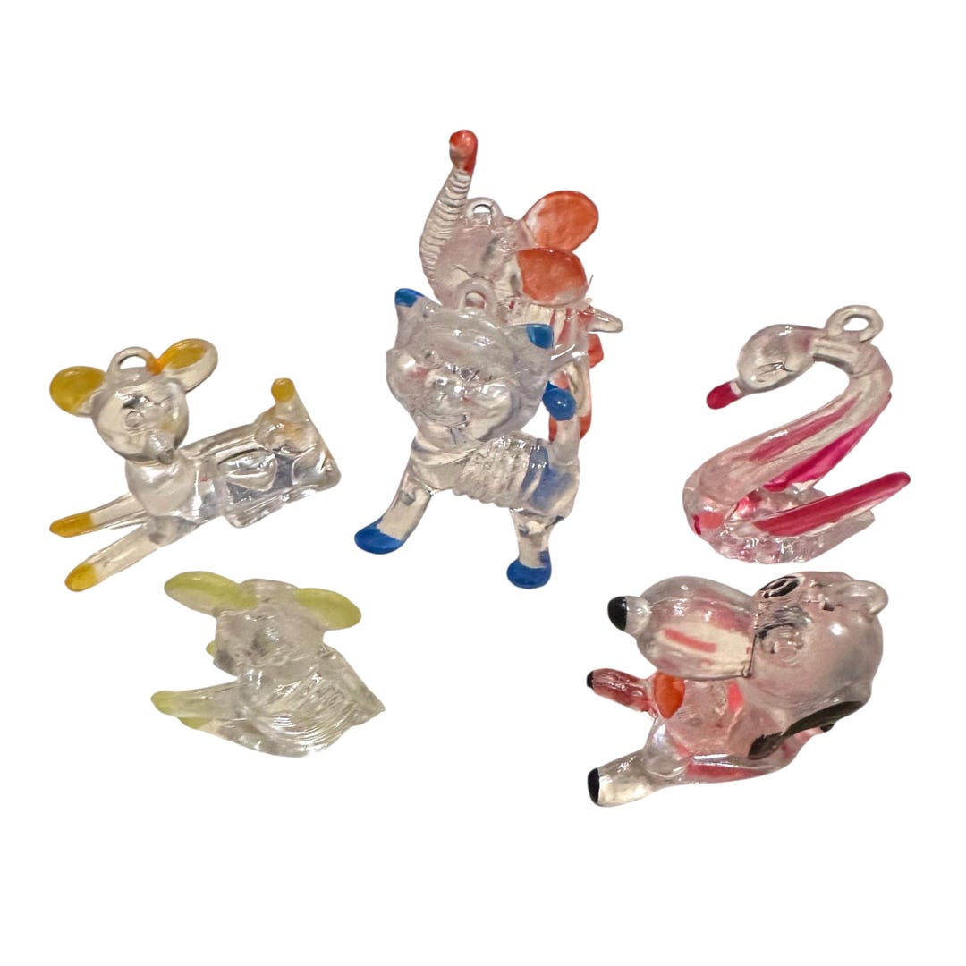 1pc CRYSTAL PET CHARM Vintage Plastic Animal Pendant Retro Vending Toy ...