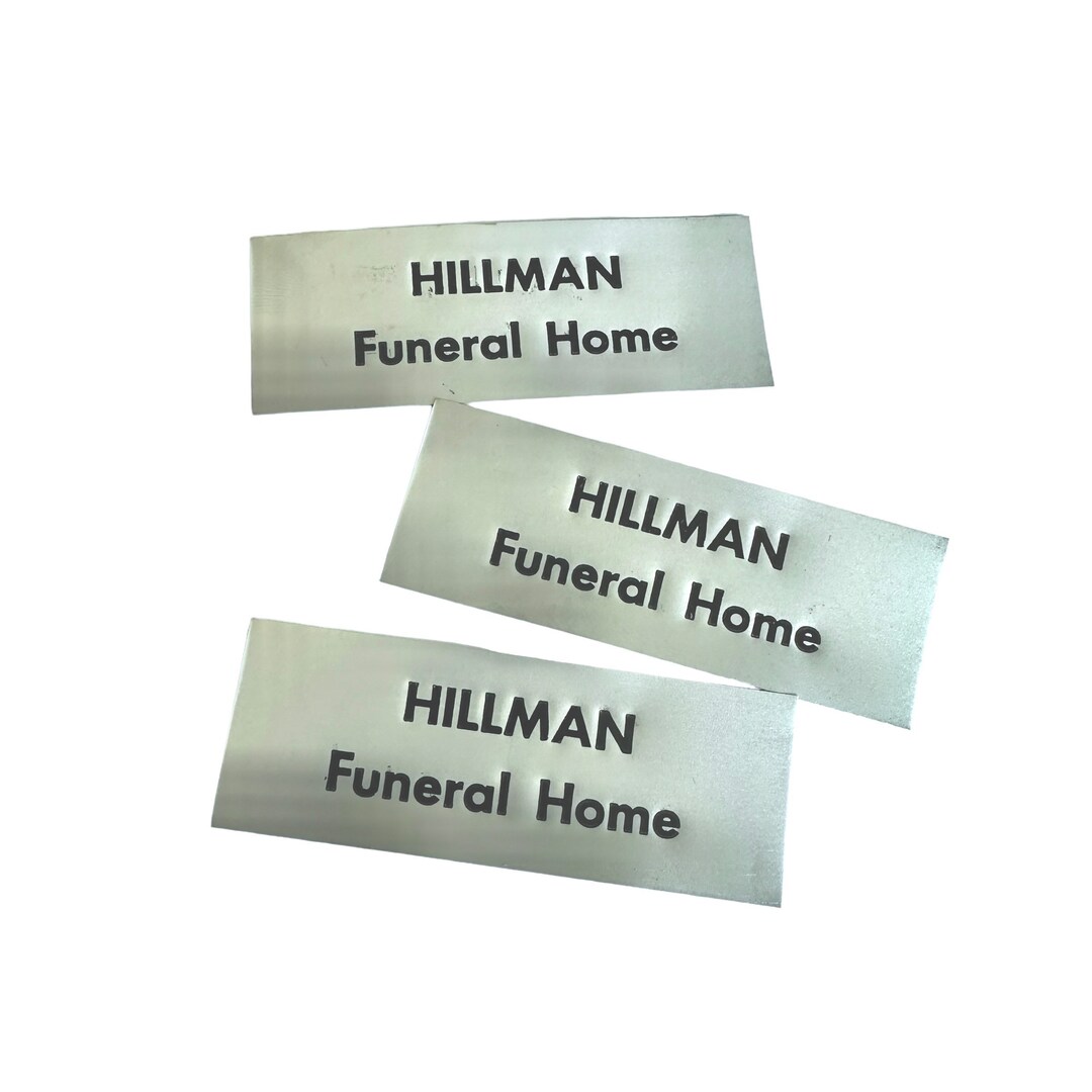 3pcs FUNERAL HOME TAGS 2-3/8 Vintage Miniature Silver Aluminum Signage ...
