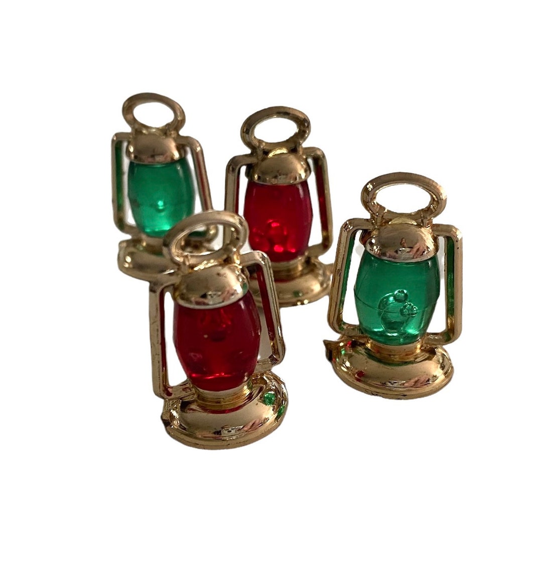 4pcs MINI LANTERN CHARMS Vintage Plastic Miniatures Railroad Signal ...