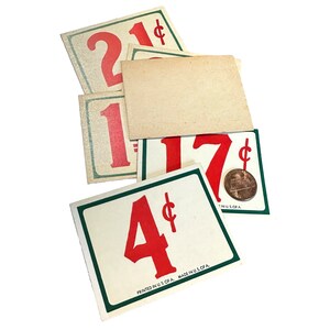 4pcs OLD PRICE TAGS 3" Vintage Cardboard Display Signs Dusty + Aged ...