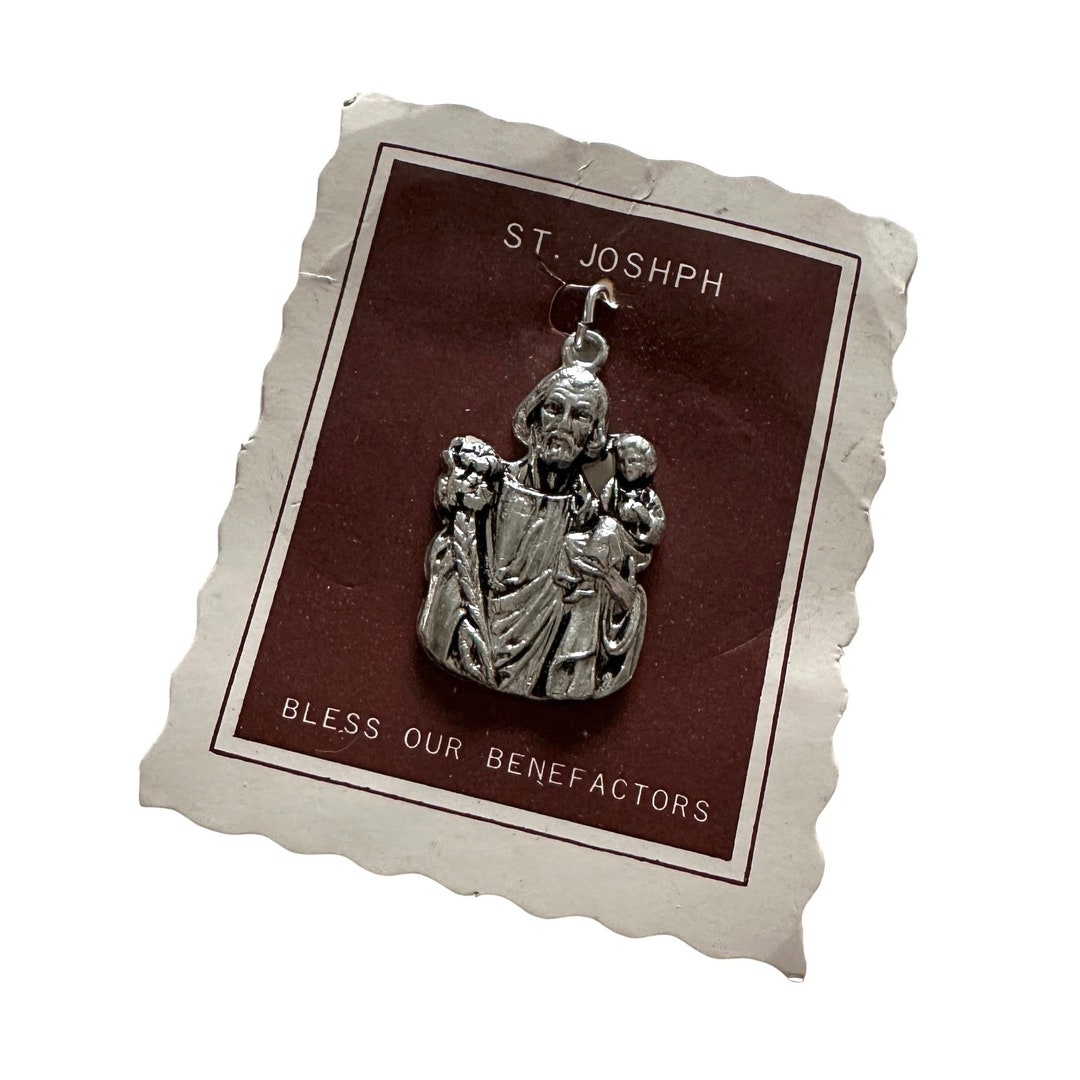 ST. JOSEPH MEDALLION 1-1/2 Vintage Catholic Pendant 1960s Catholic ...
