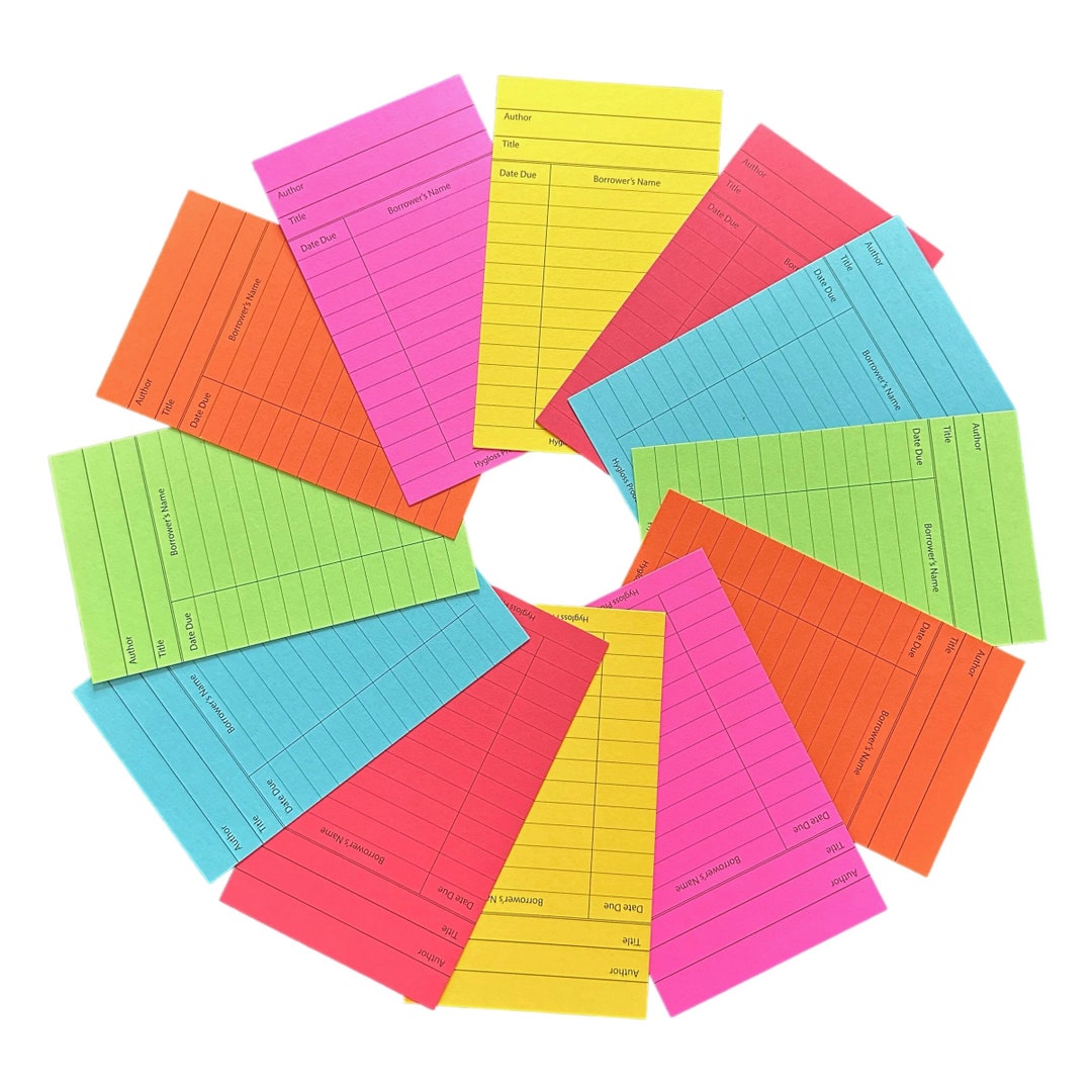 6pcs LIBRARY BOOK CARDS Pocket Insert Date Due Inserts Retro Bright ...