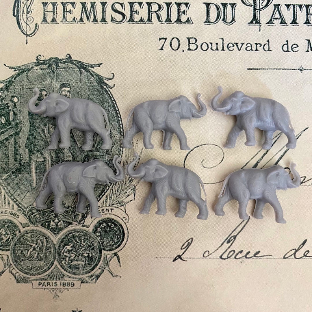 6pcs TINY PLASTIC ELEPHANTS Miniature Figurines Old Stock Plastic ...