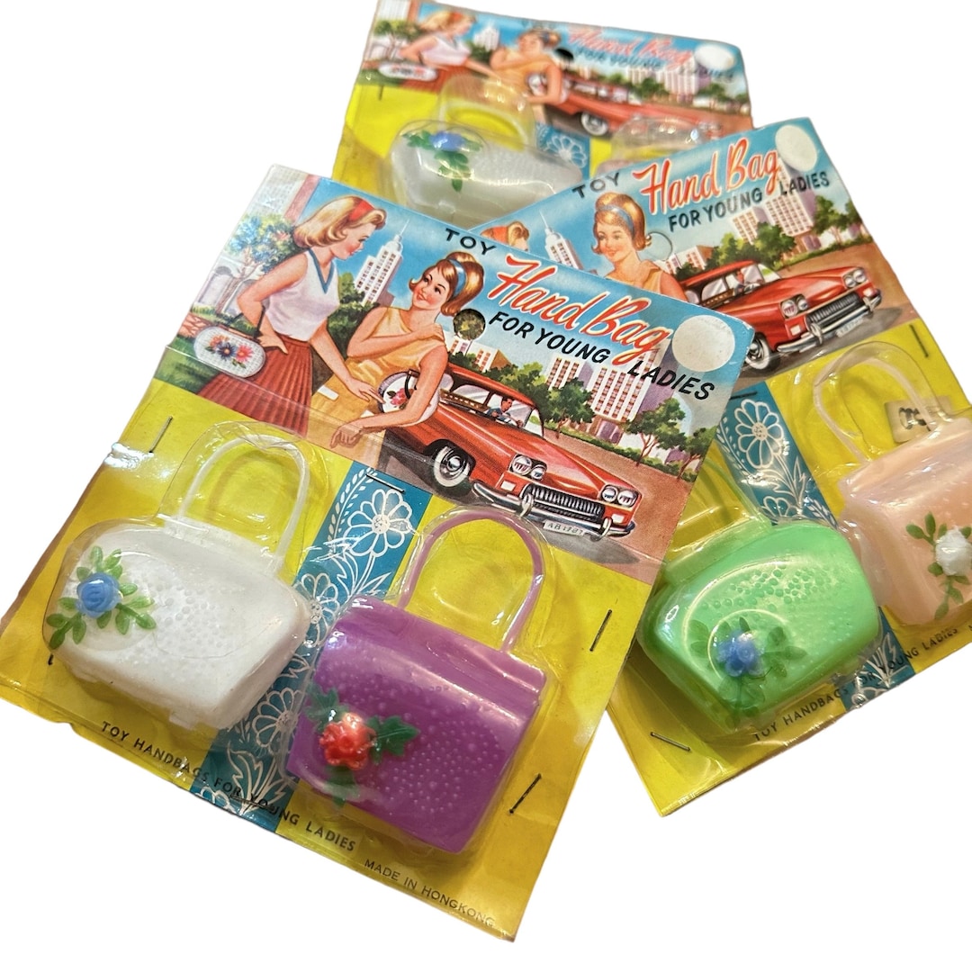 1pkg DOLL PURSE SET 1.25 Vintage Plastic Miniatures Dolly Bags Retro ...
