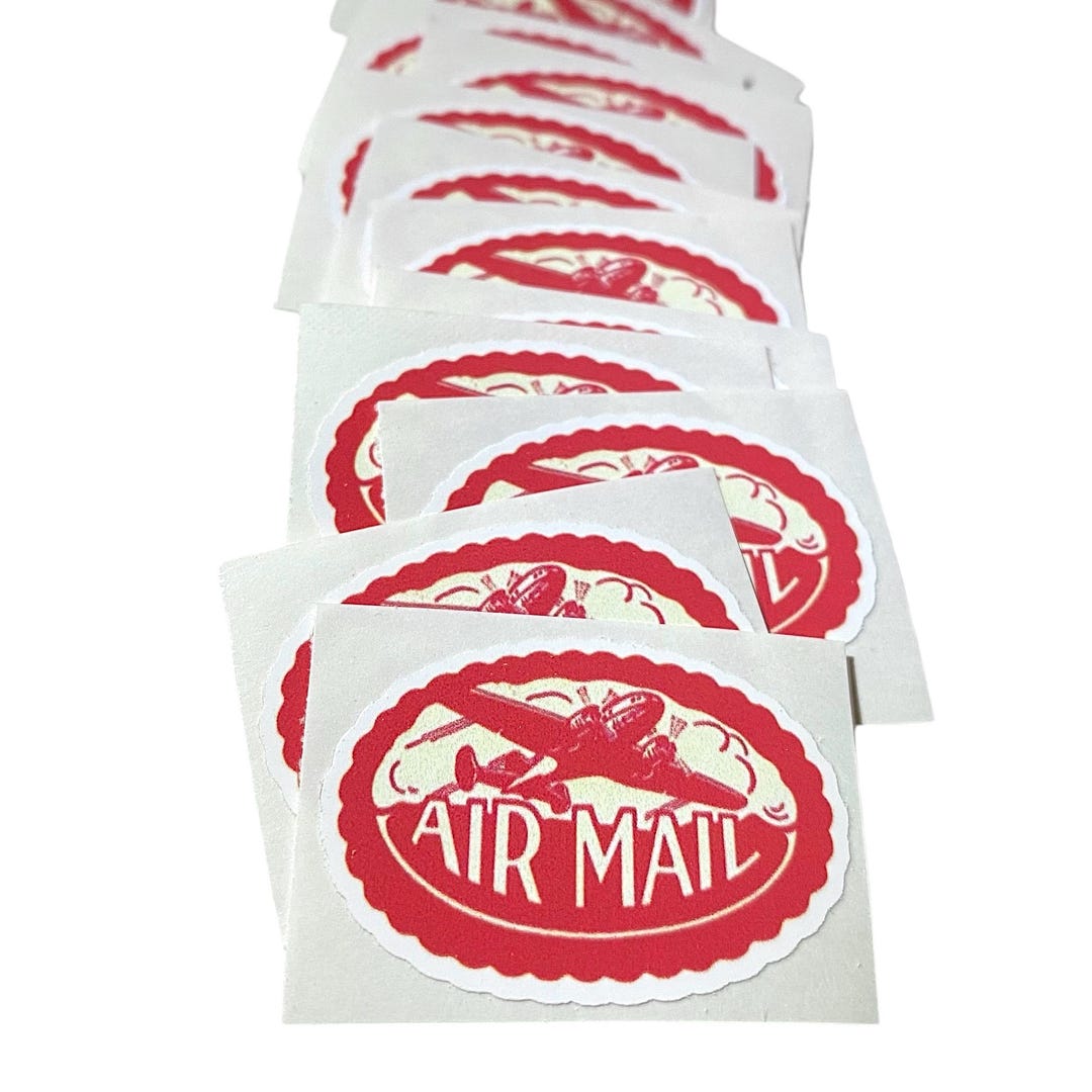15pcs AIR MAIL STICKERS 1.5" Vintage Reproduction Mailing Labels Retro ...