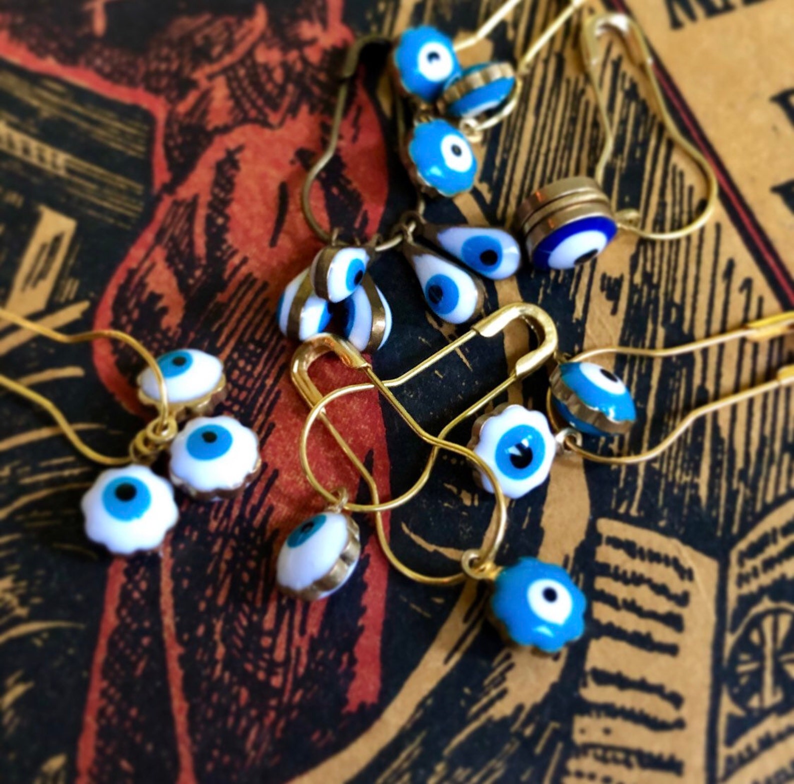 EVIL EYE CHARMS Tiniest Metal + Enamel Tiny Protection Amulets Double ...
