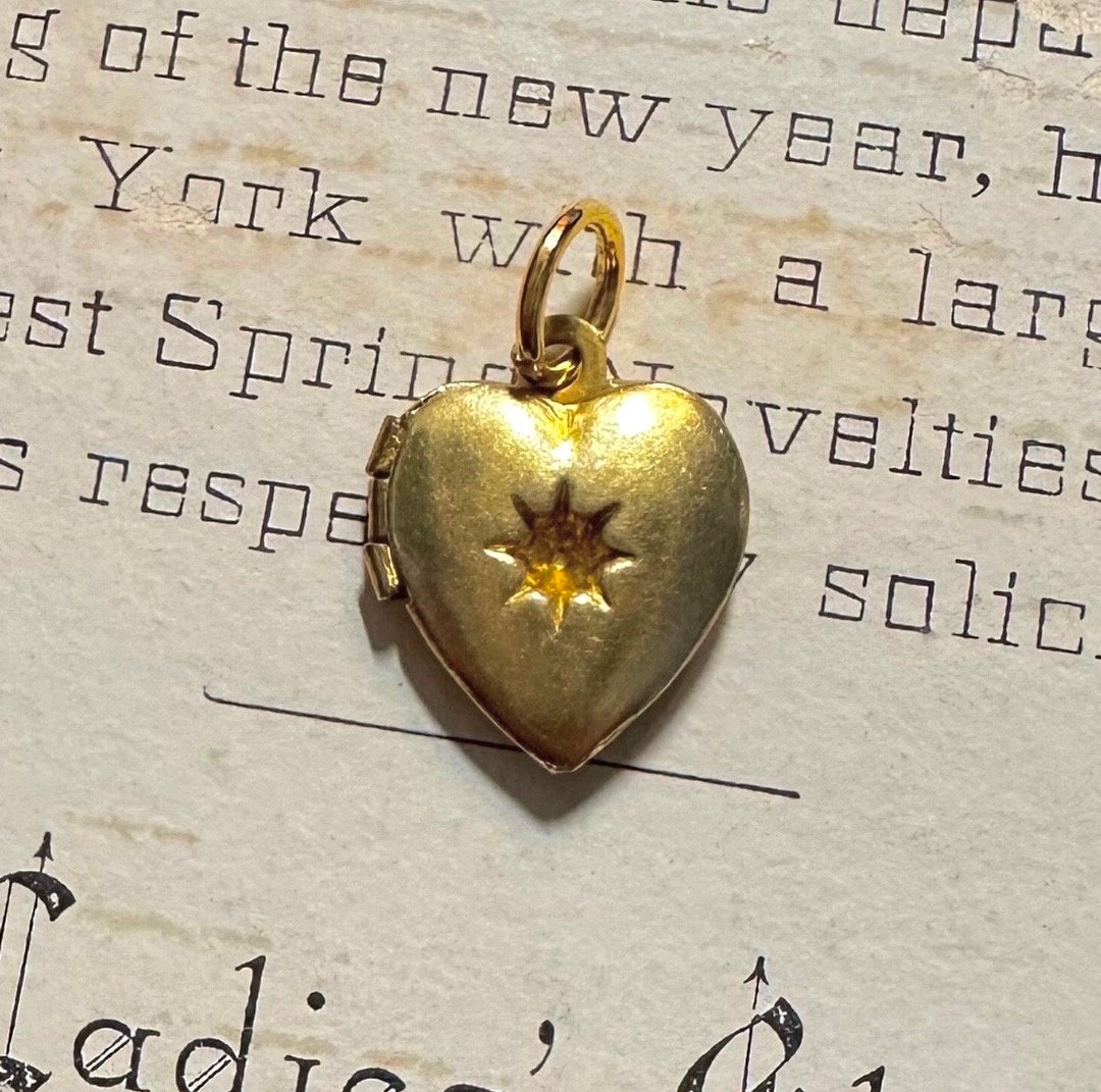 1pc TINY STAR LOCKET 1/2" Vintage Heart Shaped Charm Retro Brass ...