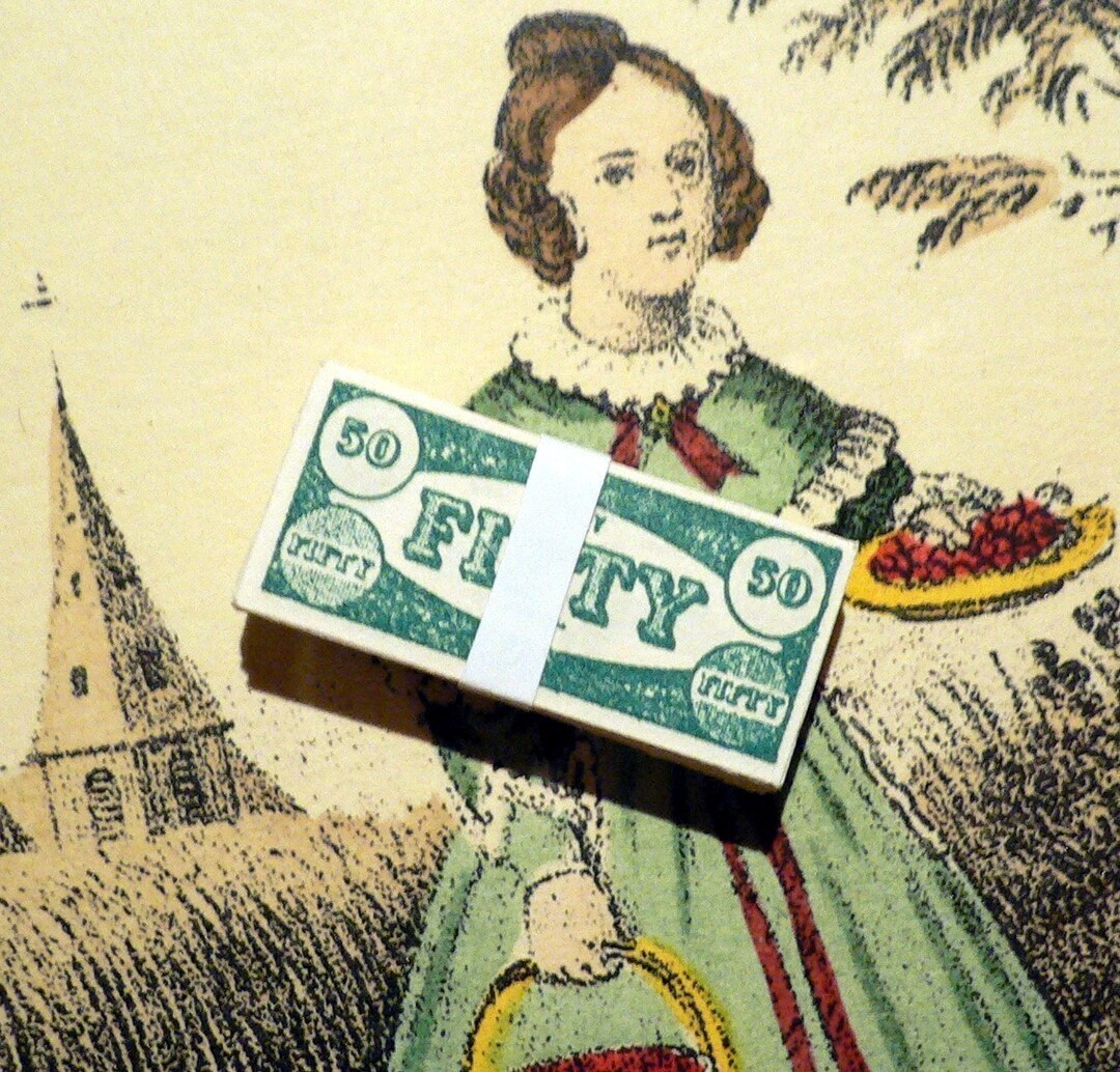 50pcs VINTAGE TINY MONEY Miniature Doll House Currency Wee Bills Eppy ...