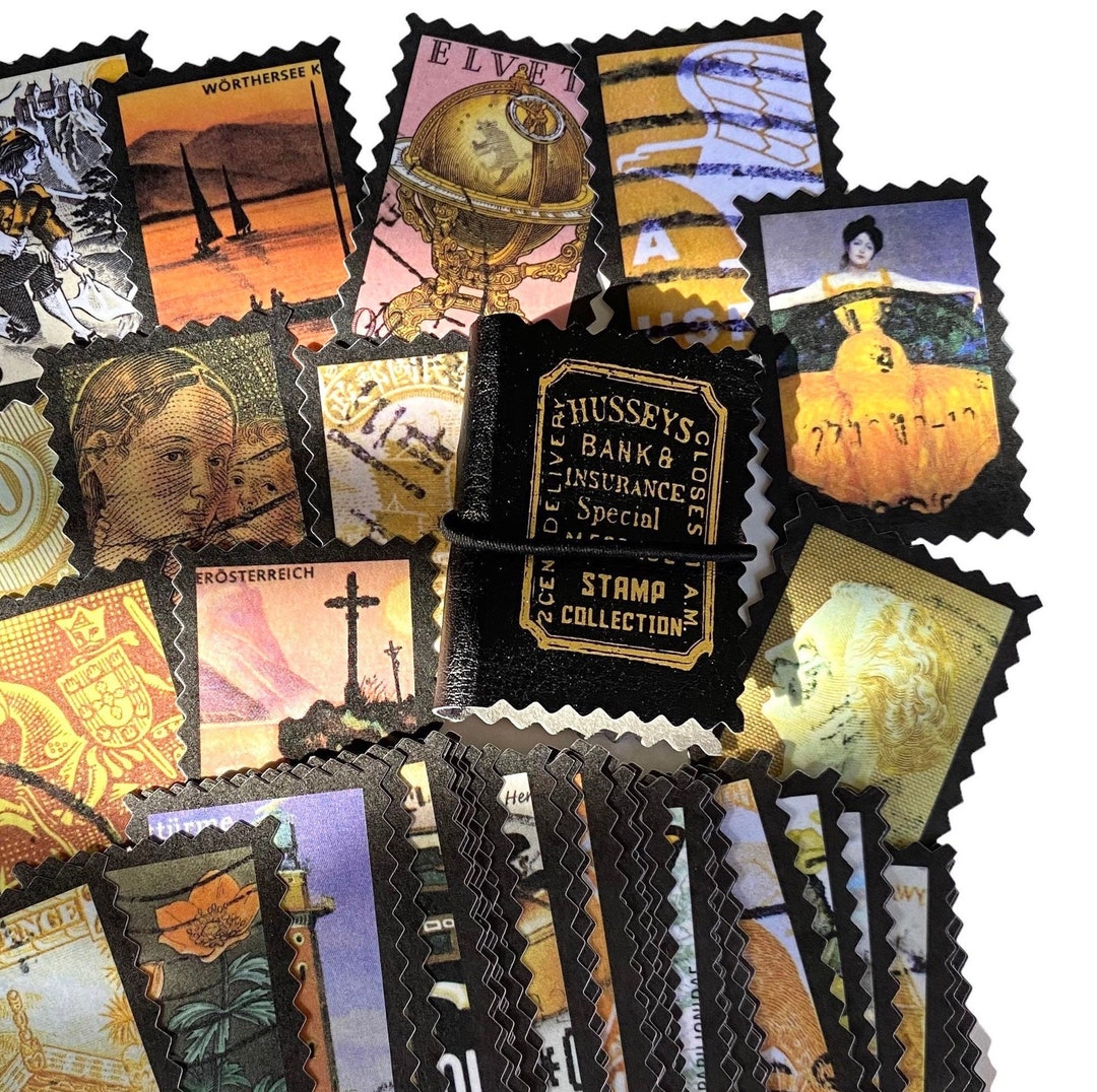25pcs POSTAGE STAMP STICKERS 2" Vintage Style Faux Postage Mail Art ...