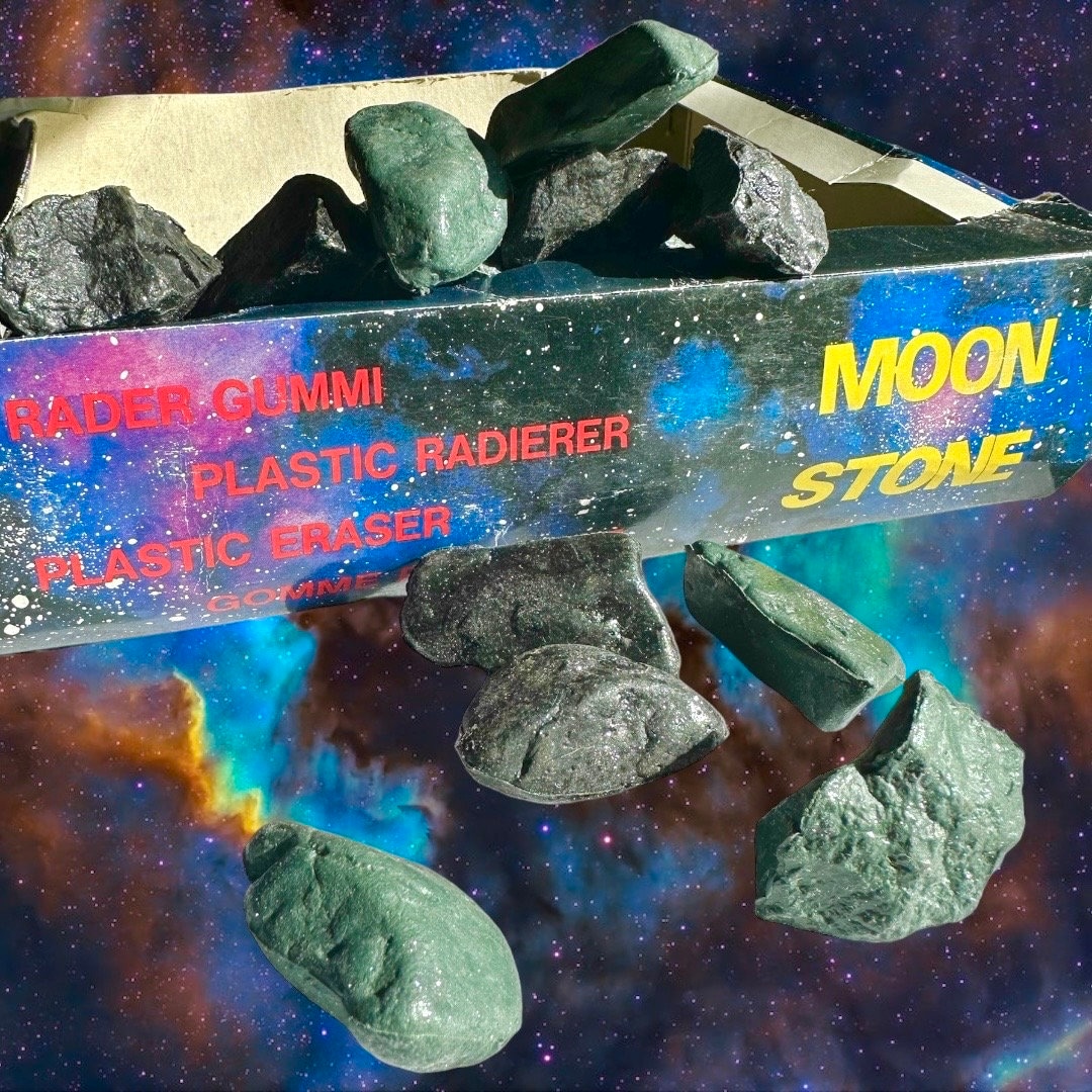 2pcs MOON STONE ERASERS Vintage 70s Space Theme Eraser Rocks Mod School ...