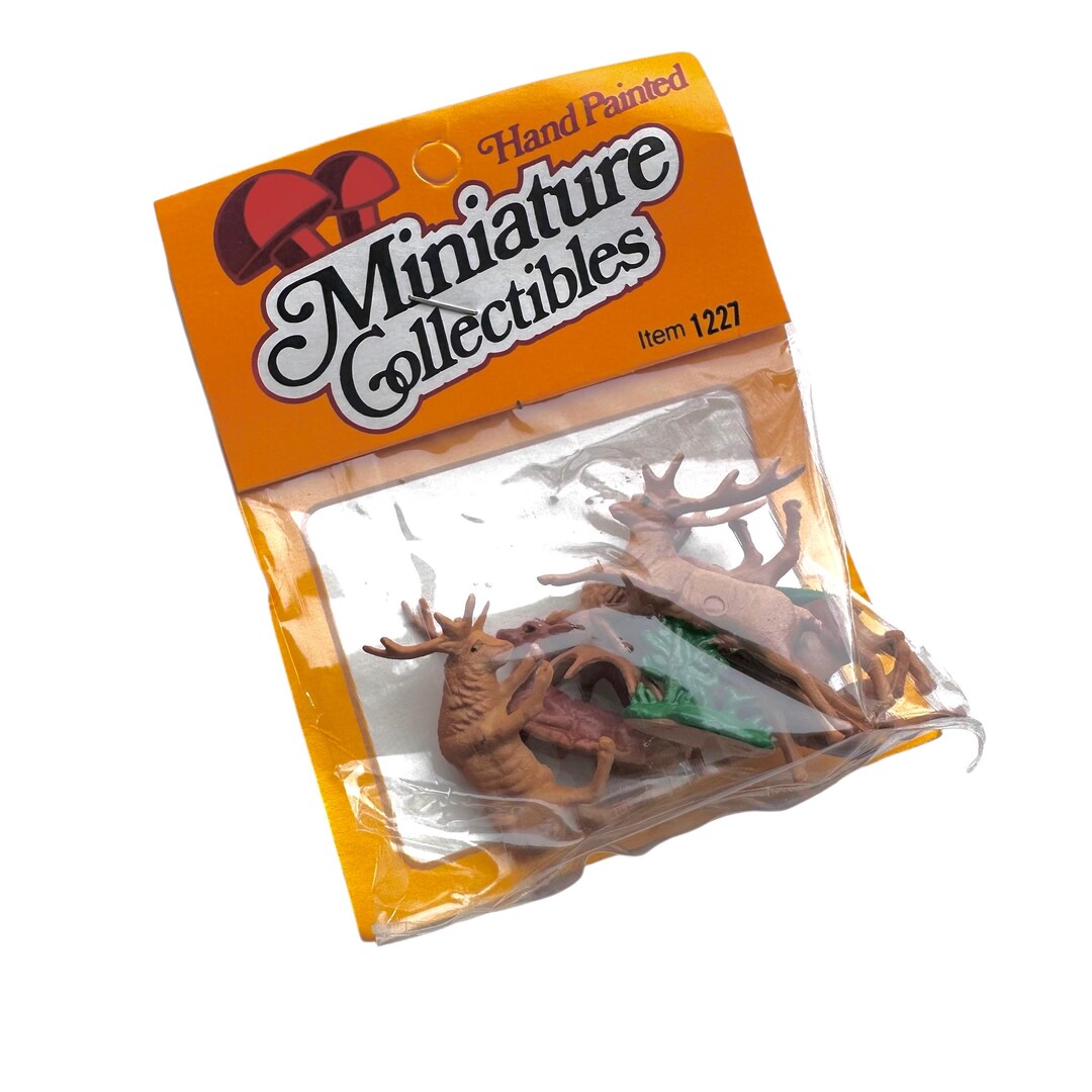 6pcs PLASTIC MINIATURE DEER 1" Vintage Reindeer Tiny Doe Bucks Holiday ...