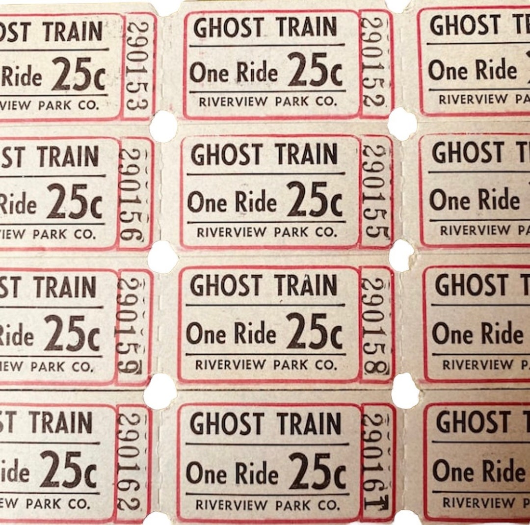 5pcs GHOST TRAIN TICKETS Vintage Carnival Ride Fair Attraction Spooky ...