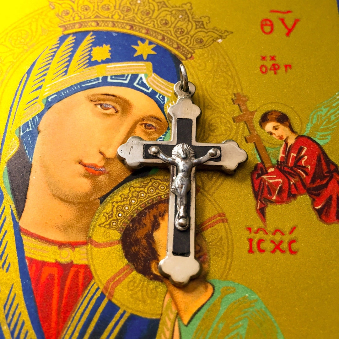 SMALL COPTIC CRUCIFIX 1" Religious Cross Little Ebony + Silver Metal ...