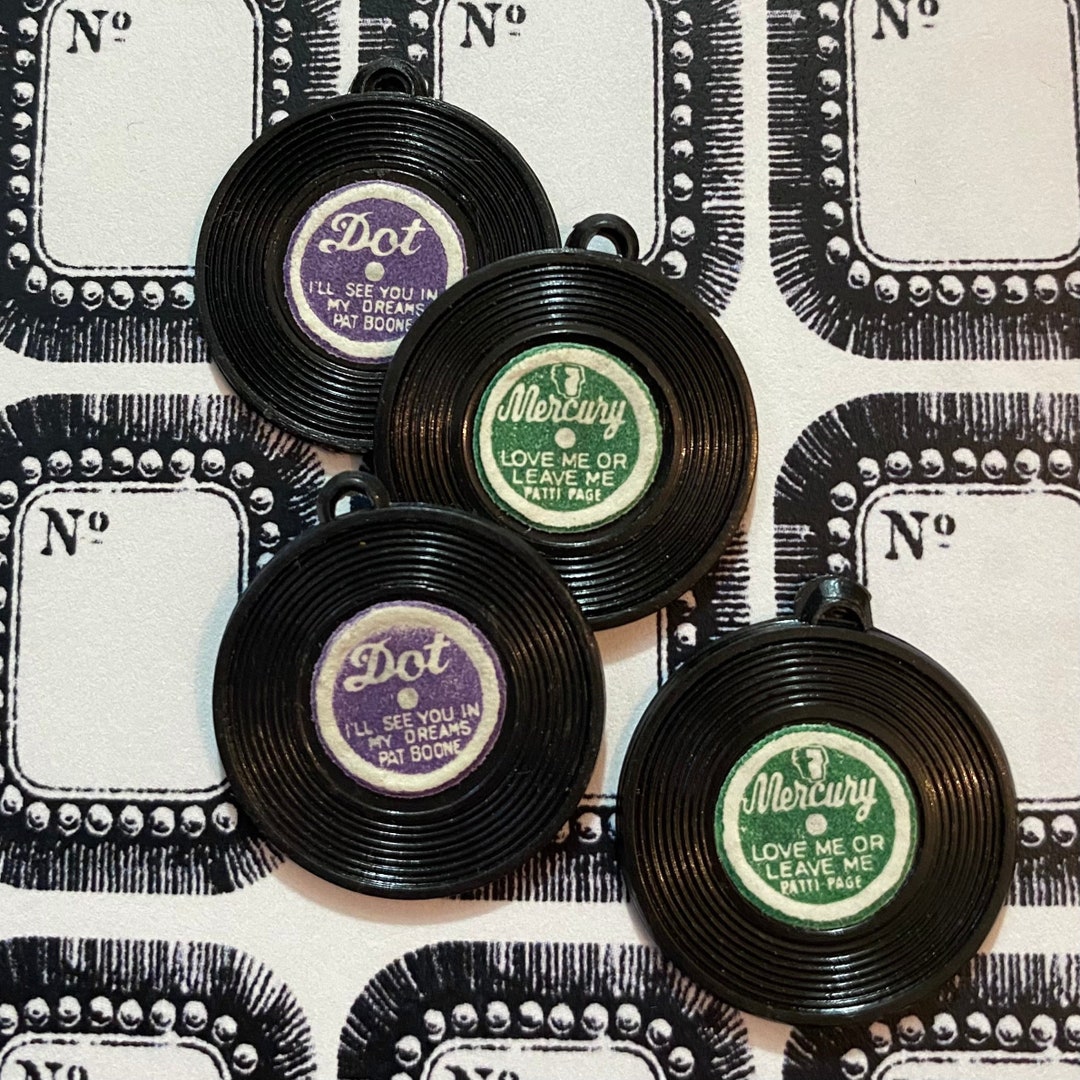 4pcs PLASTIC RECORD CHARMS 7/8 Vintage Tiny Gum Ball Miniatures Old ...