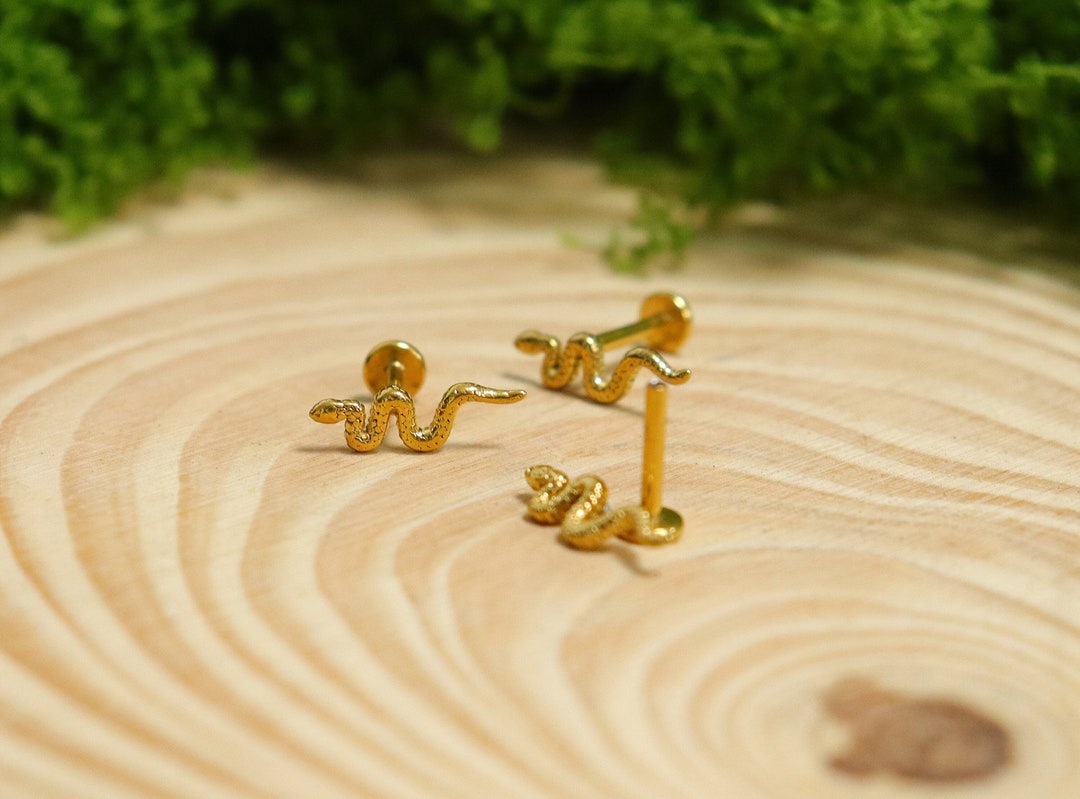 Snake Tragus, Snake Conch Earrings, Tiny Serpent Cartilage Gold Stud ...