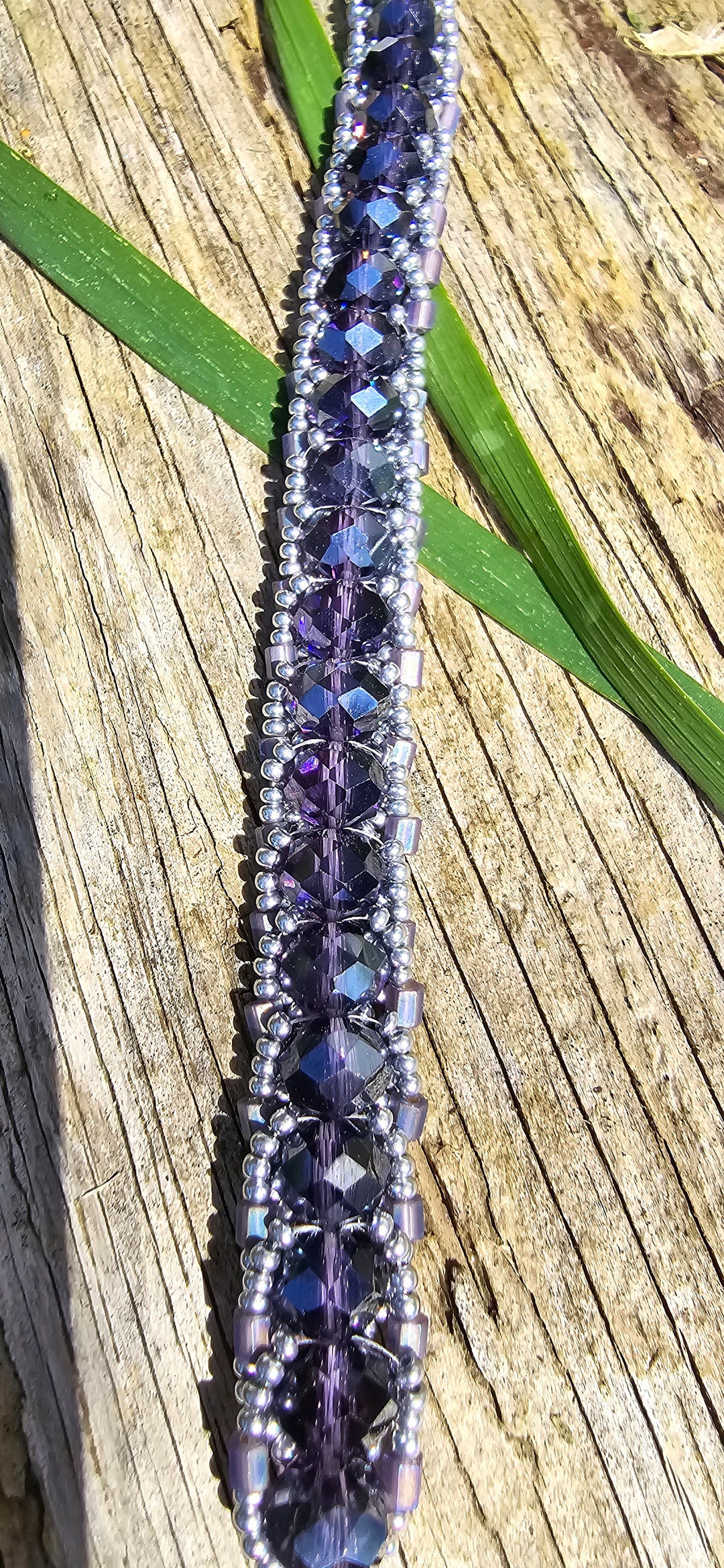 Borahae Purple Glass Flat Spiral Stitch Bracelet - Etsy