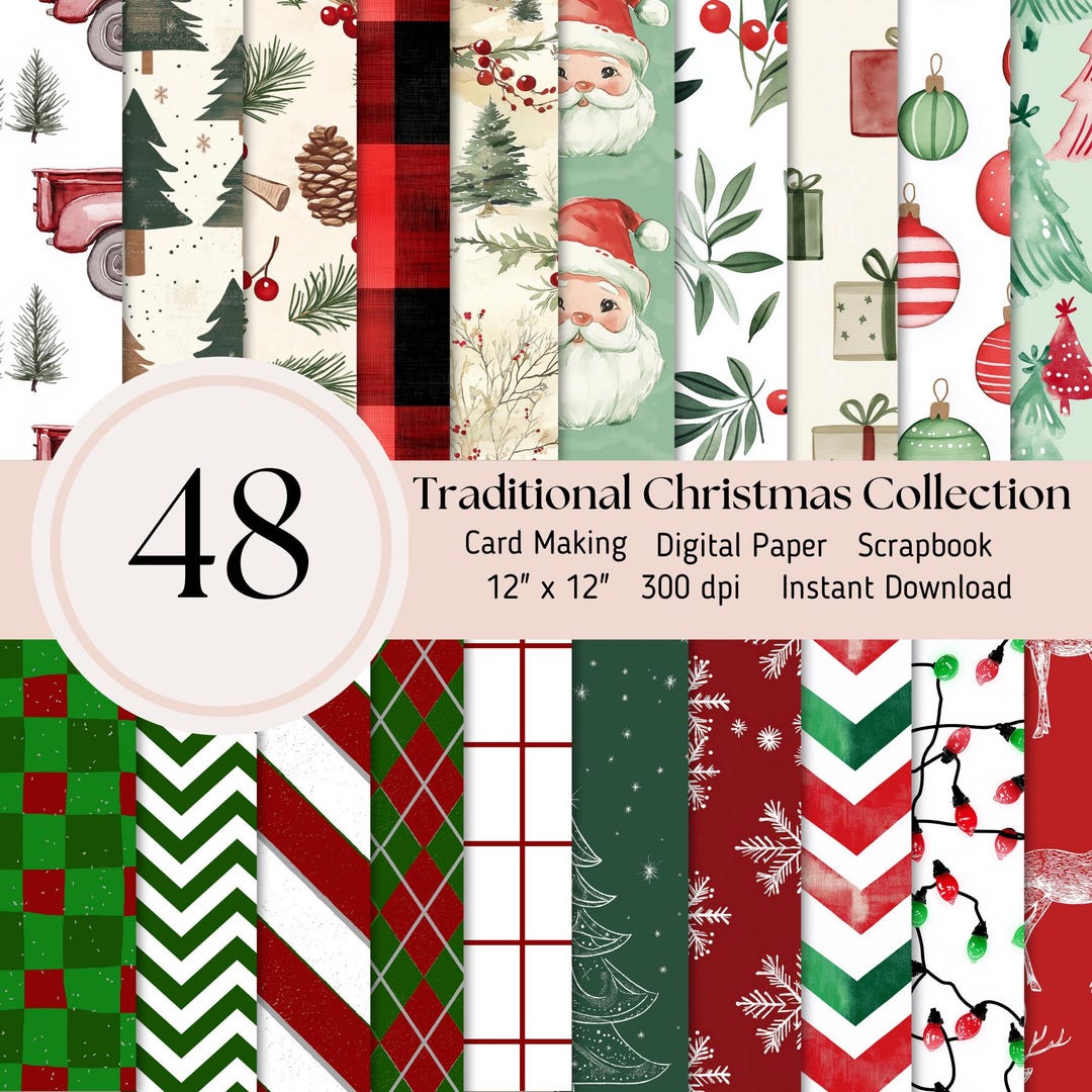 Traditional Christmas Digital Paper Pack Bundle- Files for Commercial ...