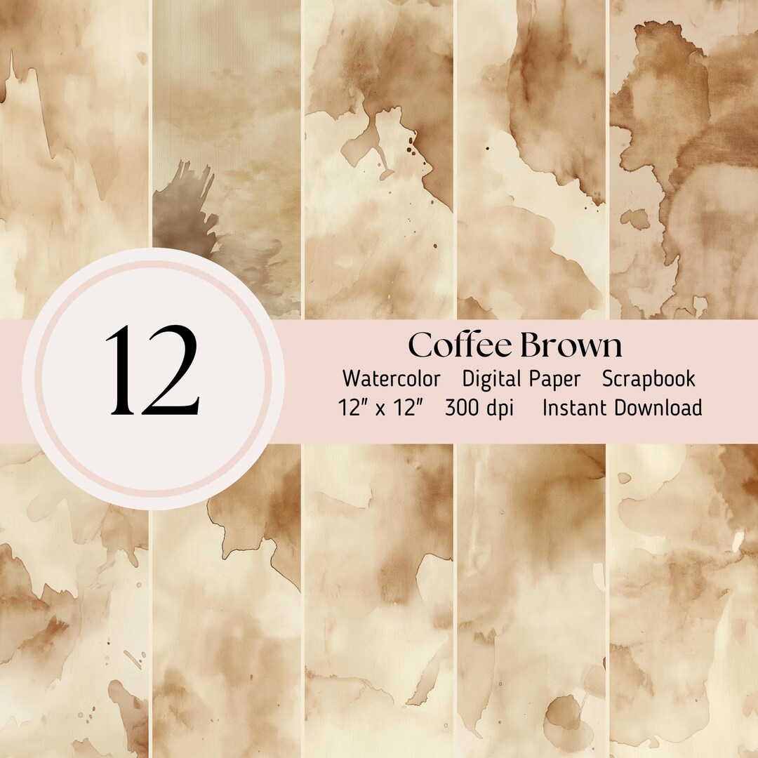 Coffee Dyed Paper Digitals - 12 Brown Watercolor Texture, Scrapbooking ...