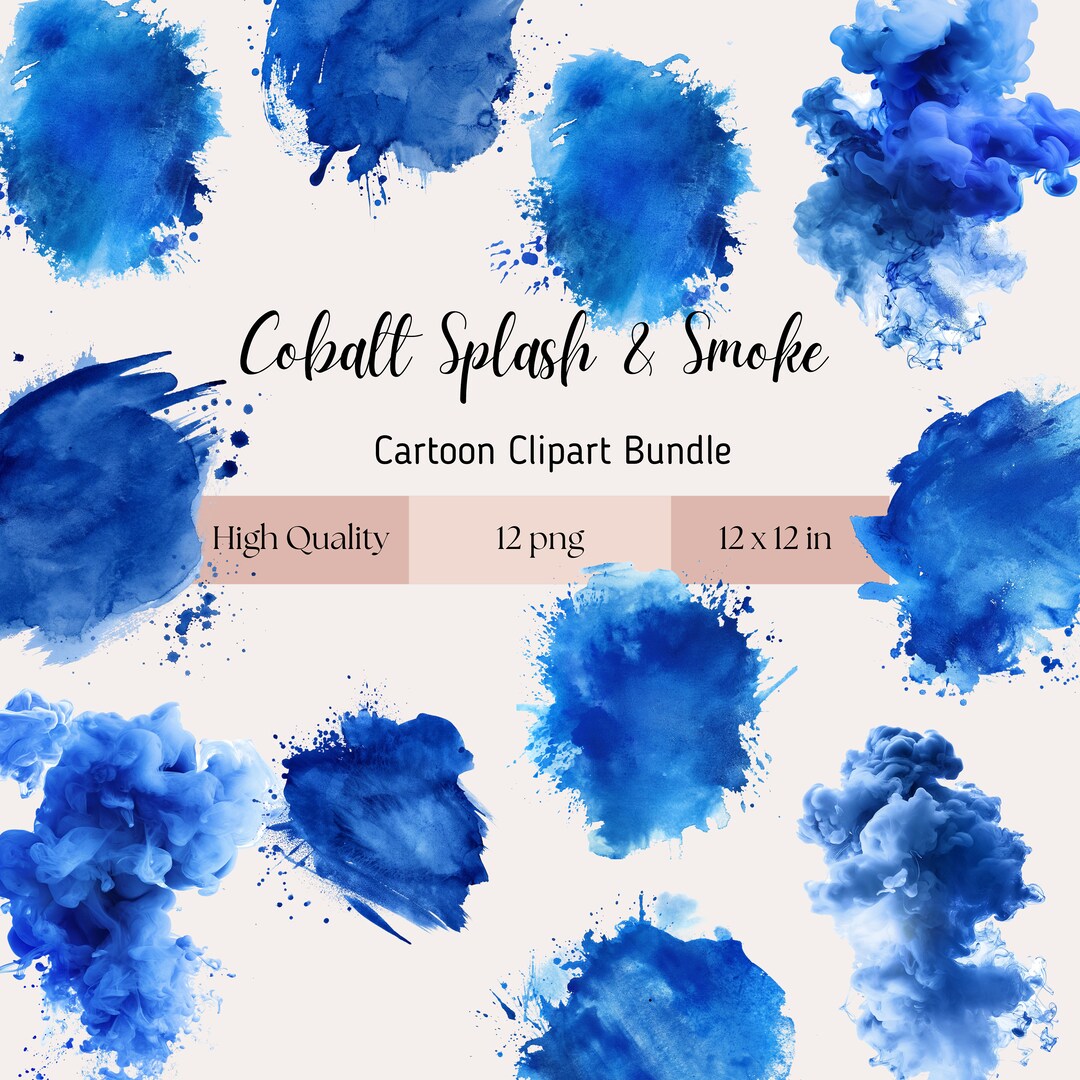 Cobalt Blue Watercolor Splash and Smoke- 12 Clipart Pack, Scrapbooking ...