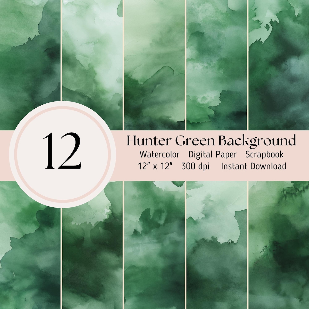 Hunter Green Digital Paper - 12 Pack Watercolor Texture Background ...