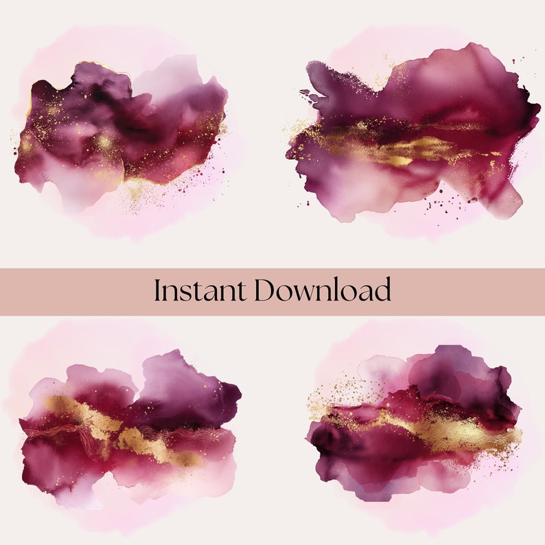Burgundy and Gold Splash Clipart, 12 Pack, Scrapbooking Journal Sheets ...